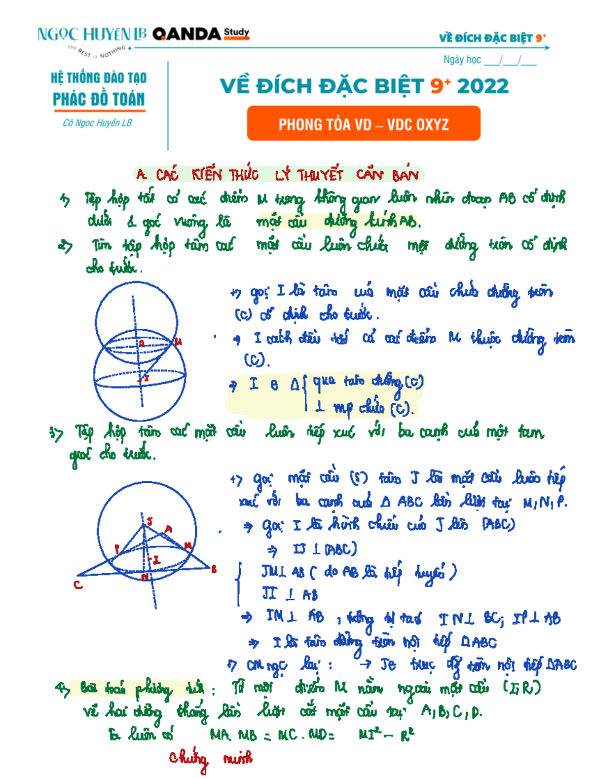 [Cô Ngọc Huyền LB] Phong tỏa VD-VDC Oxyz (handout) - H TH 1* ôj2 7nO 3+k& ô TOÁN Cô Ngßc - Studocu