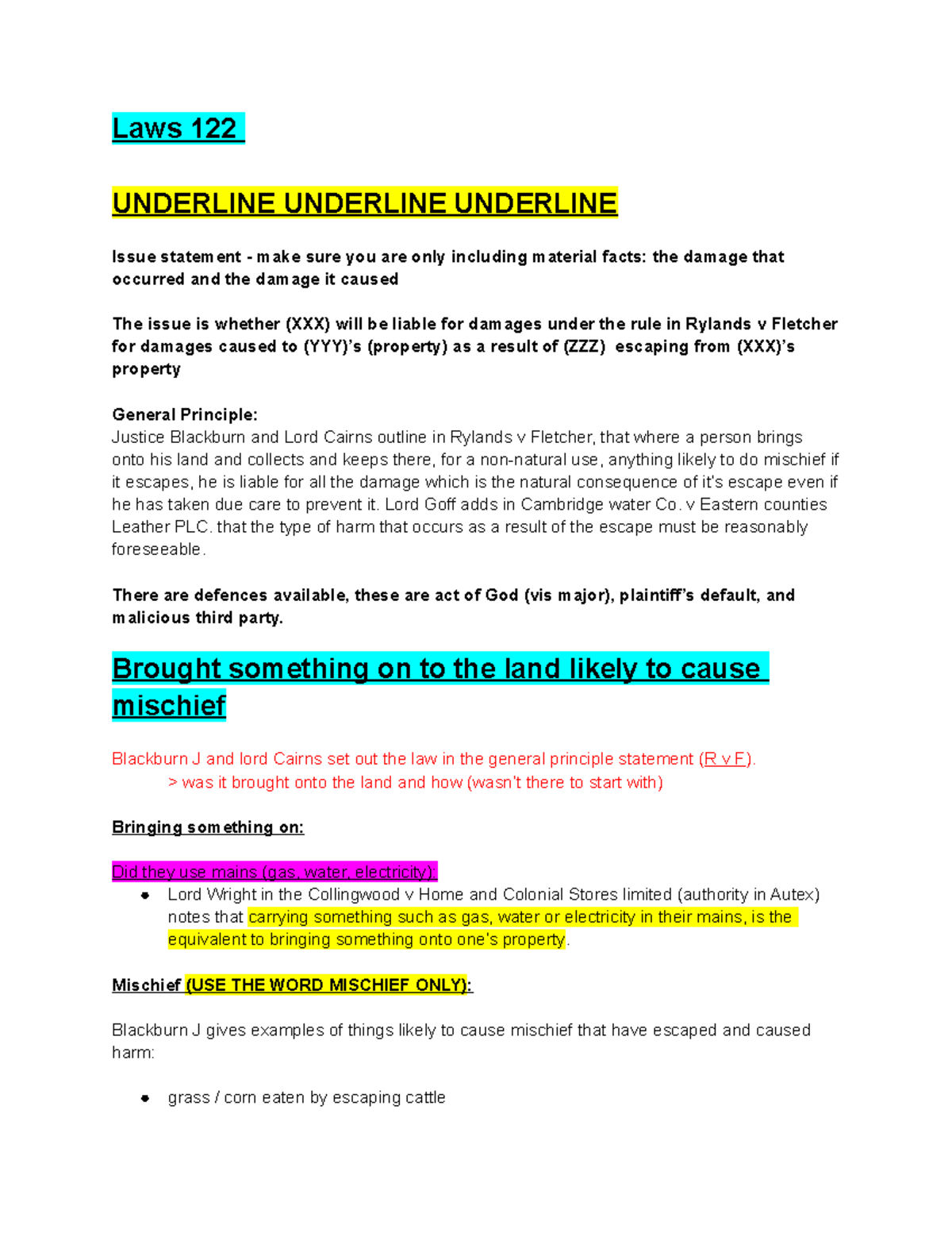 Laws 122 cheat sheet - Laws 122 UNDERLINE UNDERLINE UNDERLINE Issue ...