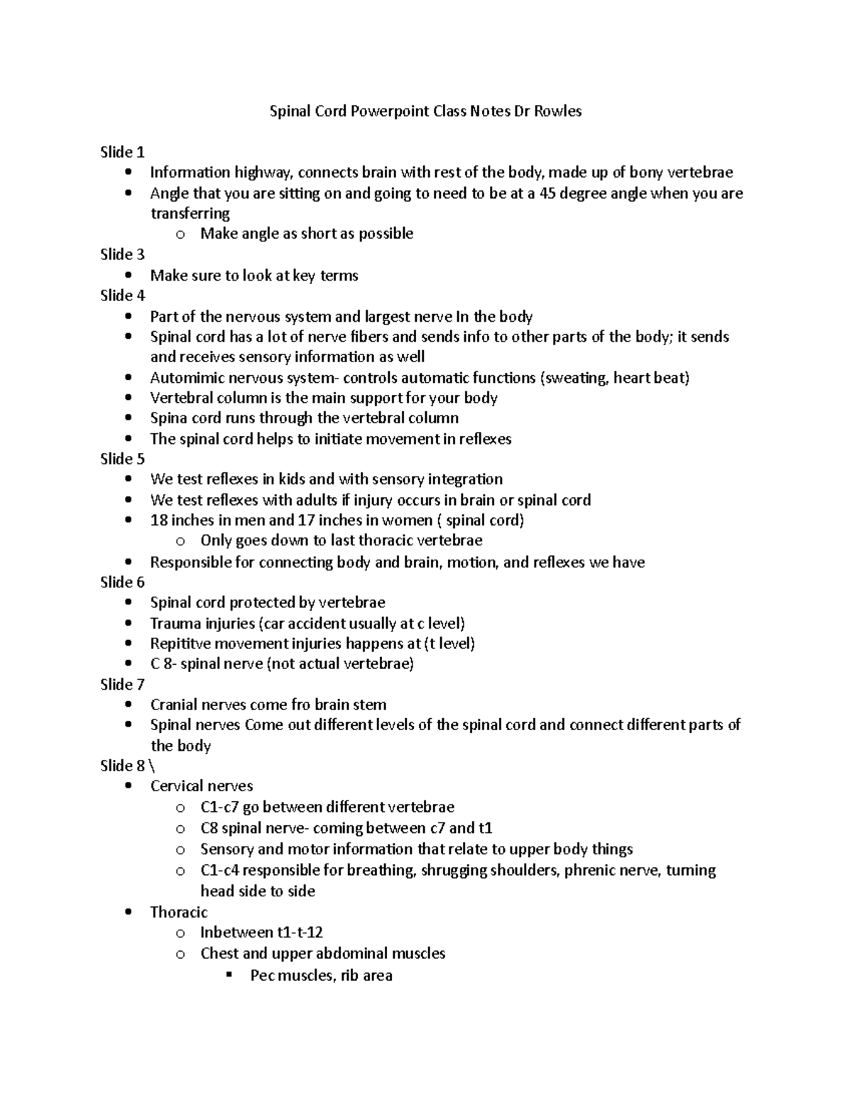 Spinal Cord Powerpoint Class Notes Dr Rowles - Studocu