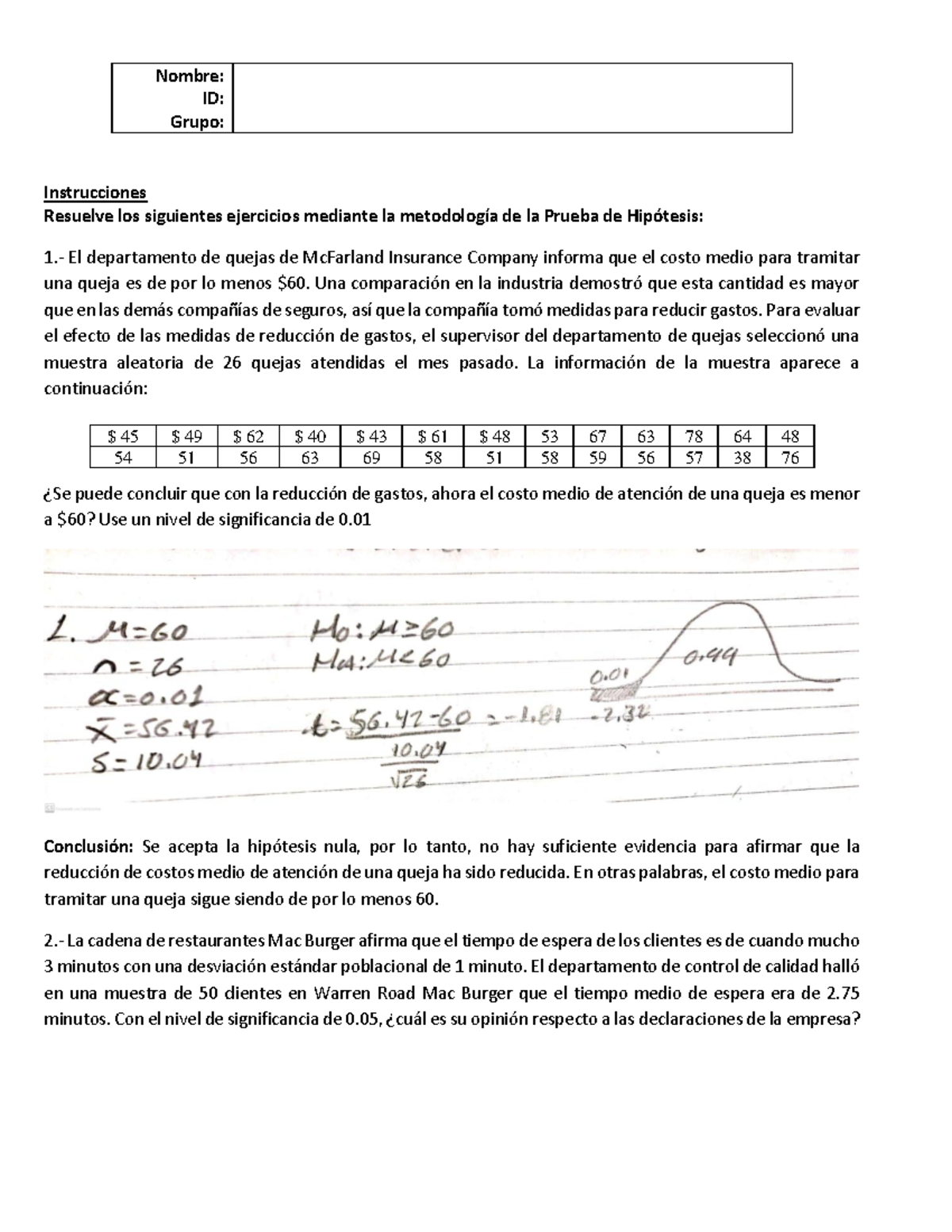 S9-T1 - Prueba de Hipotesis - Instrucciones Resuelve los siguientes ...