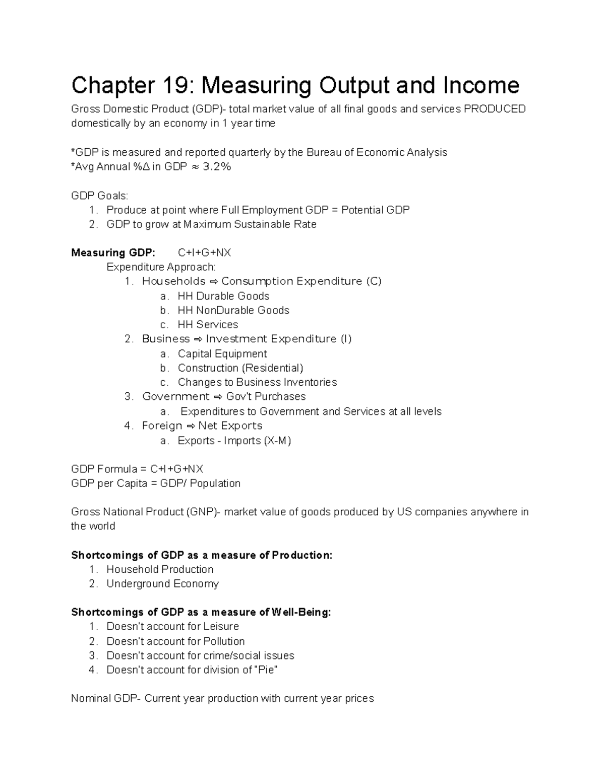 Econ 102 - Lecture notes 19-21, 23-27 - Chapter 19: Measuring Output ...