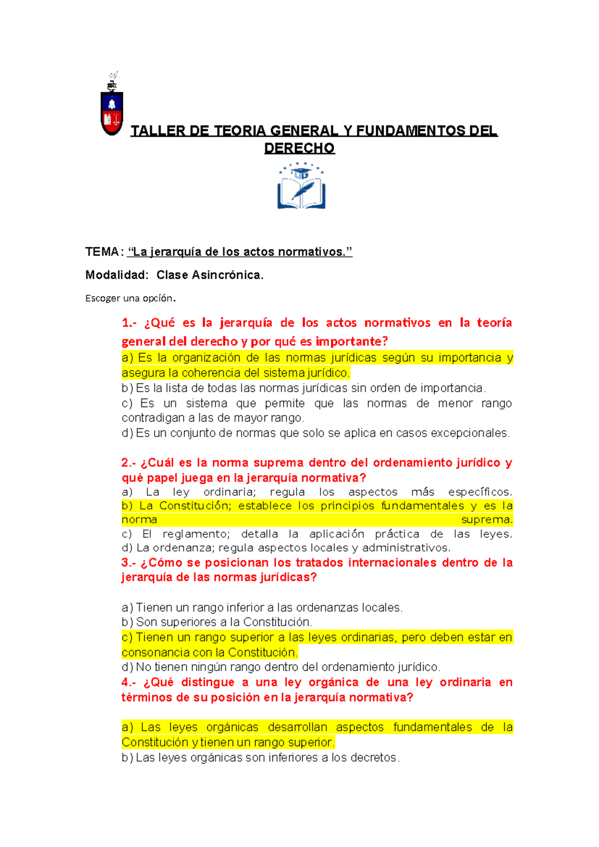 Taller Unidad 2 Teoria General Y Fundamentos DEL Derecho - TALLER DE ...