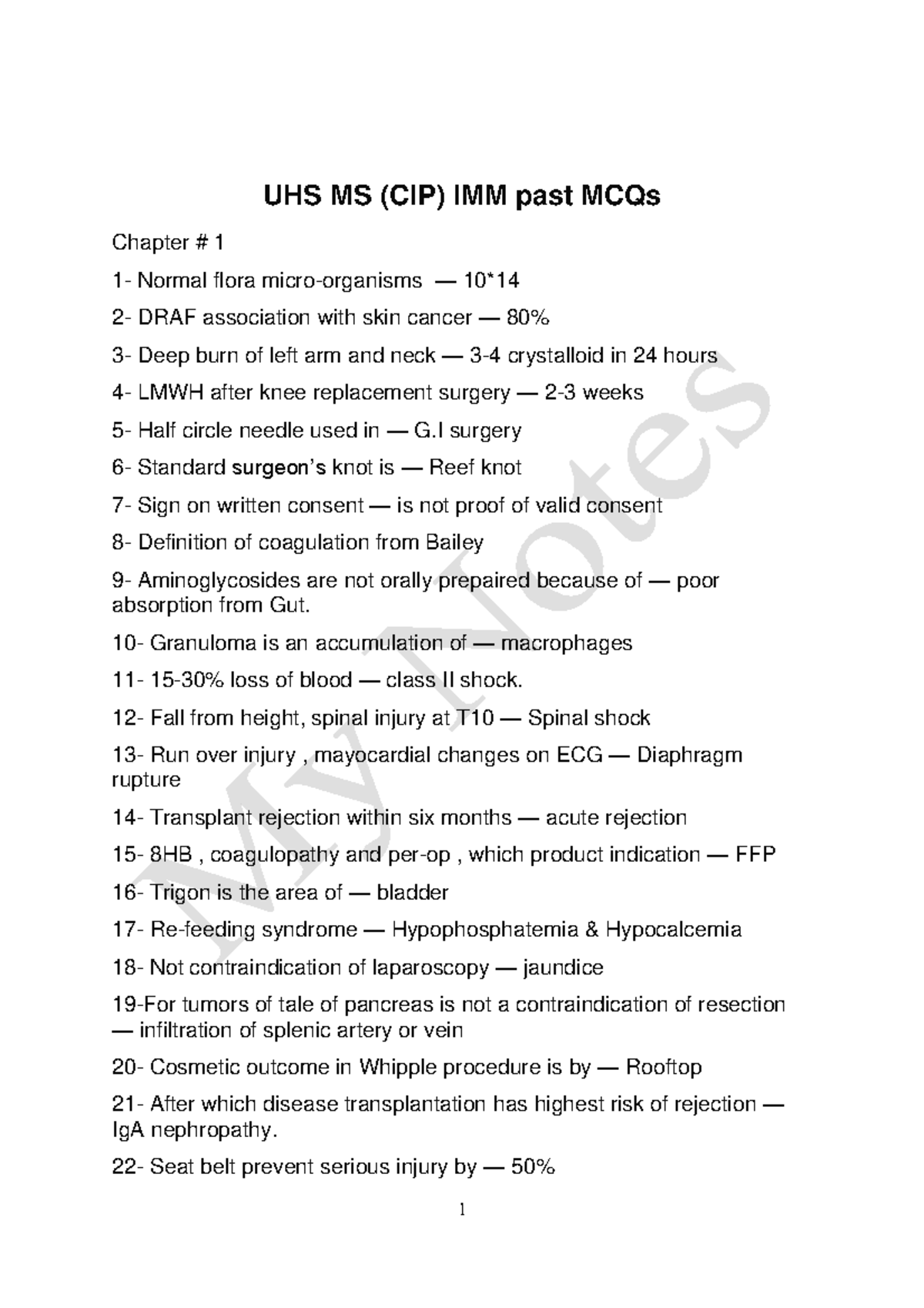 UHS MS IMM past mcqs - UHS MS (CIP) IMM past MCQs Chapter # 1 1 ...