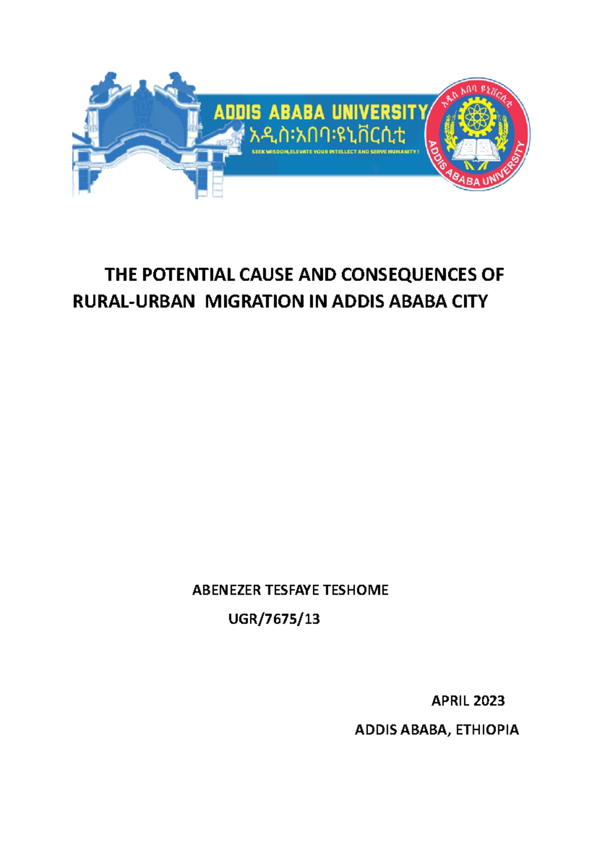 THE Potential Cause AND Consquences OF Rural - THE POTENTIAL CAUSE AND ...