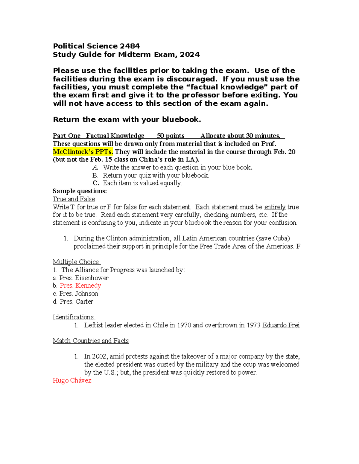 Studyguidemidterm 24842024 - Political Science 2484 Study Guide for ...