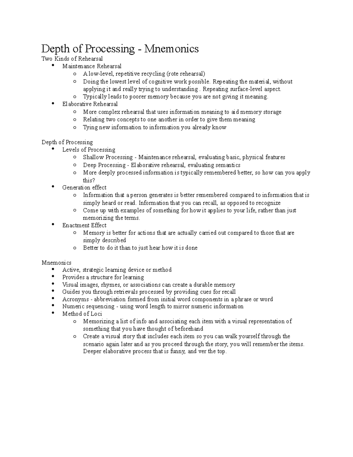 Depth of Processing - Summer Session One Online with Dr. Bryan Poole ...