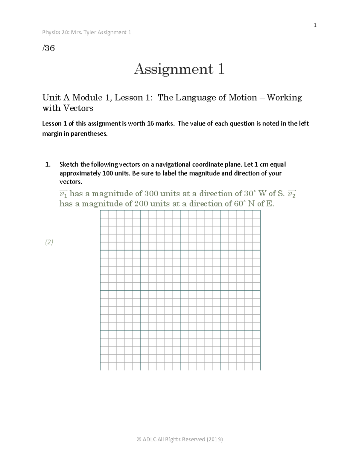 Assignment 01 Physics 20 - Physics 20: Mrs. Tyler Assignment 1 /3 6 ...
