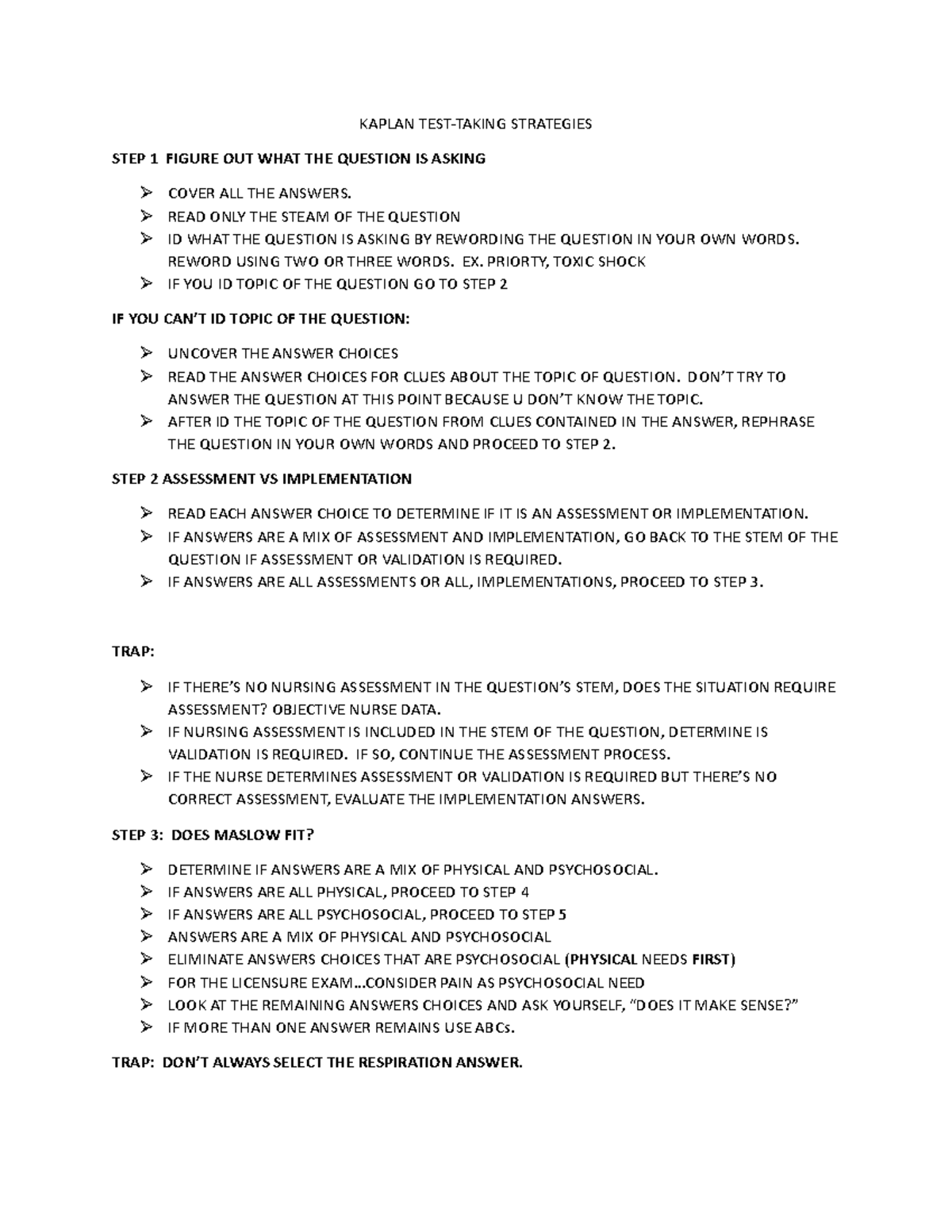 Kaplan TEST- Taking Strategies - KAPLAN TEST-TAKING STRATEGIES STEP 1 ...