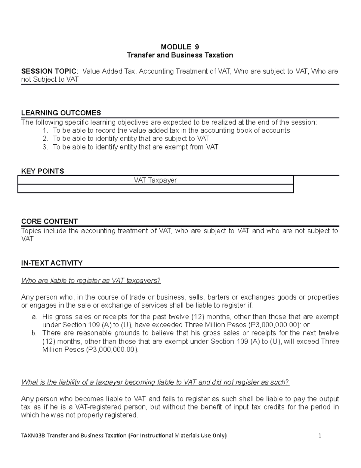 Module 8. Value Added Tax P2 - Transfer and Business Taxes - Studocu