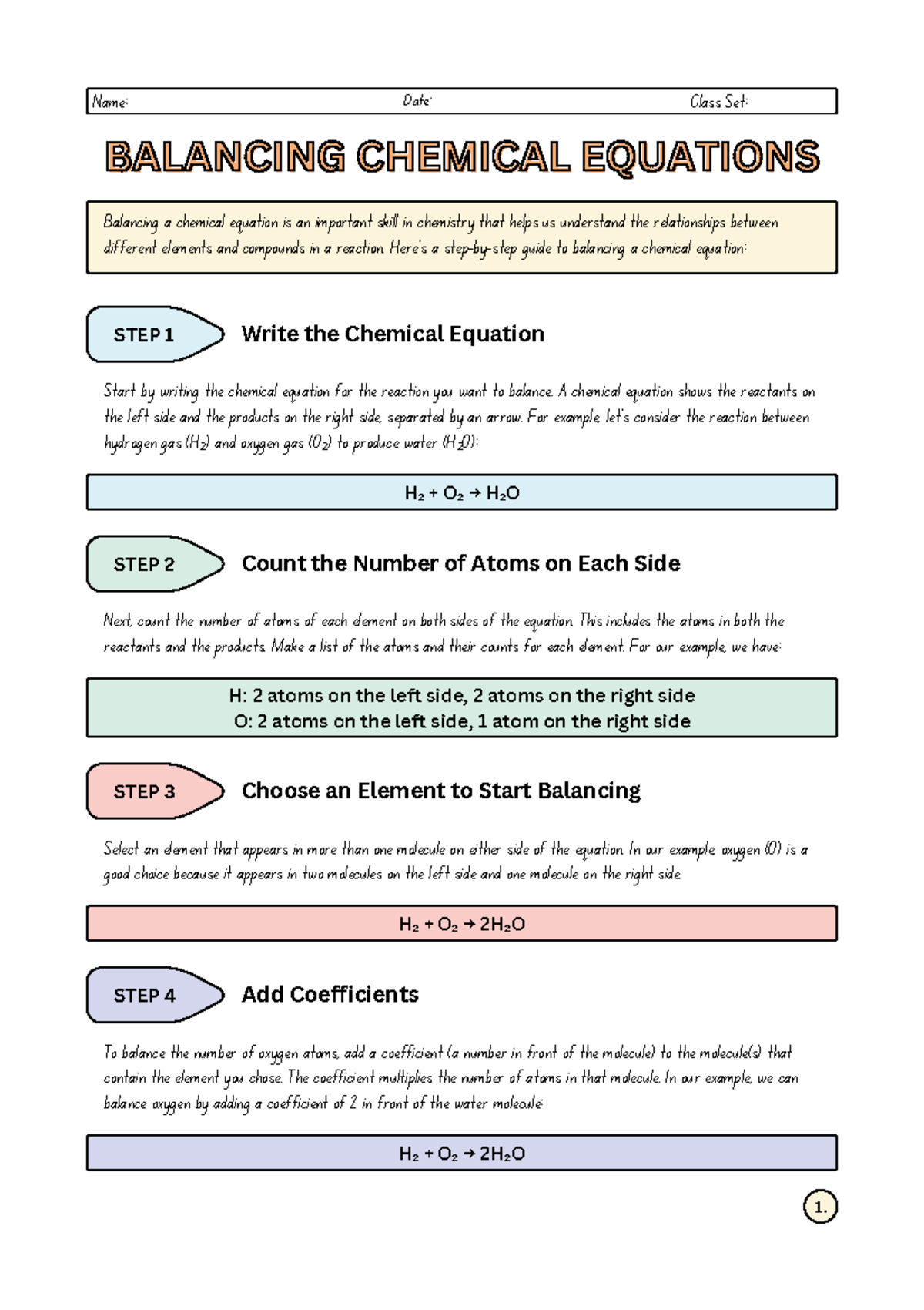 Balancing Chemical Equations Notes and Practice Problems Worksheet ...