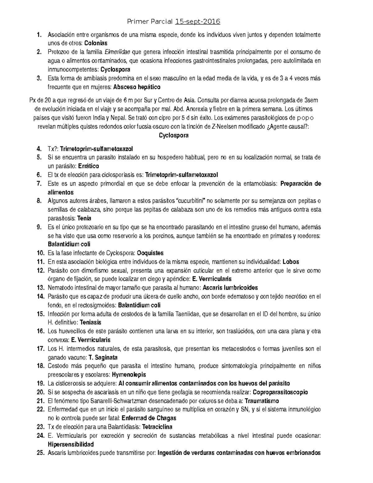 Examen 2016, preguntas y respuestas - Primer Parcial 15-sept-2016 1. Asociación entre organismos ...