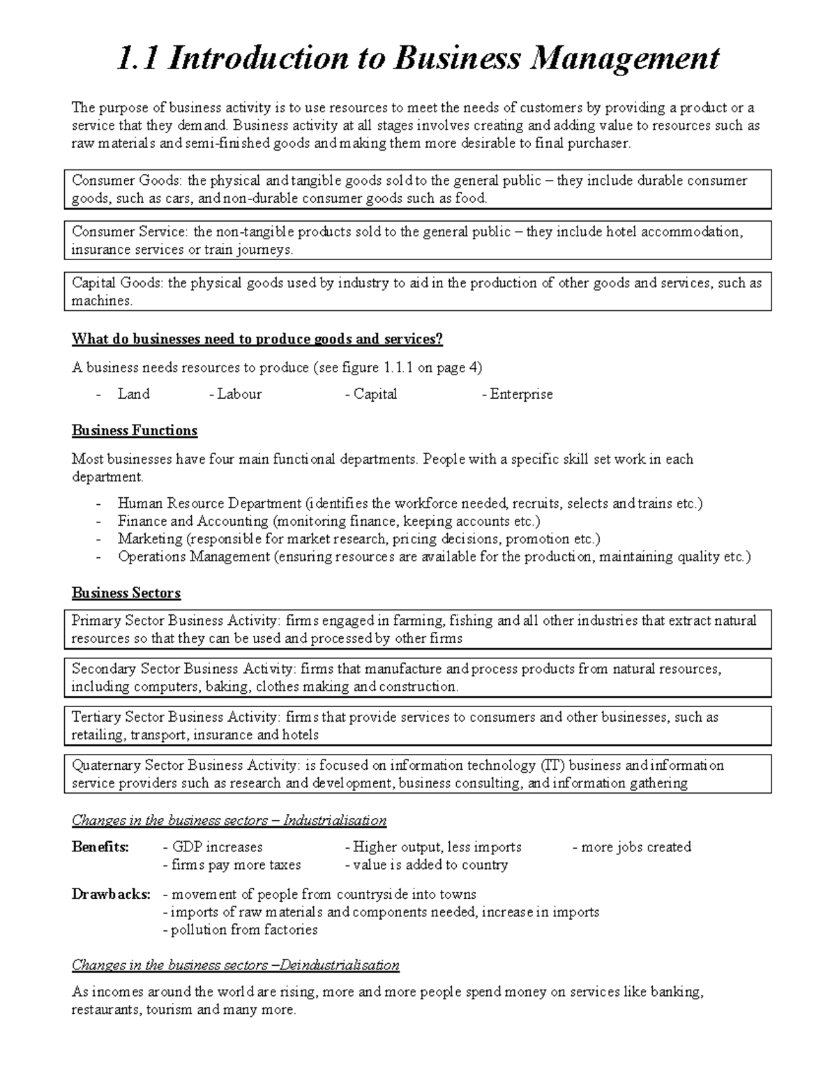 Introduction to Business Mangement - Business activity at all stages ...
