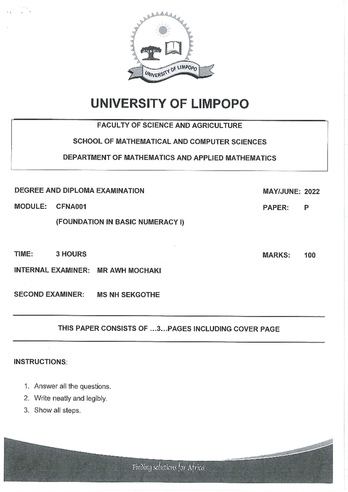 CFNA 001 MAY JUNE 2022 - Practice questions from previous question paper for examinations - Studocu