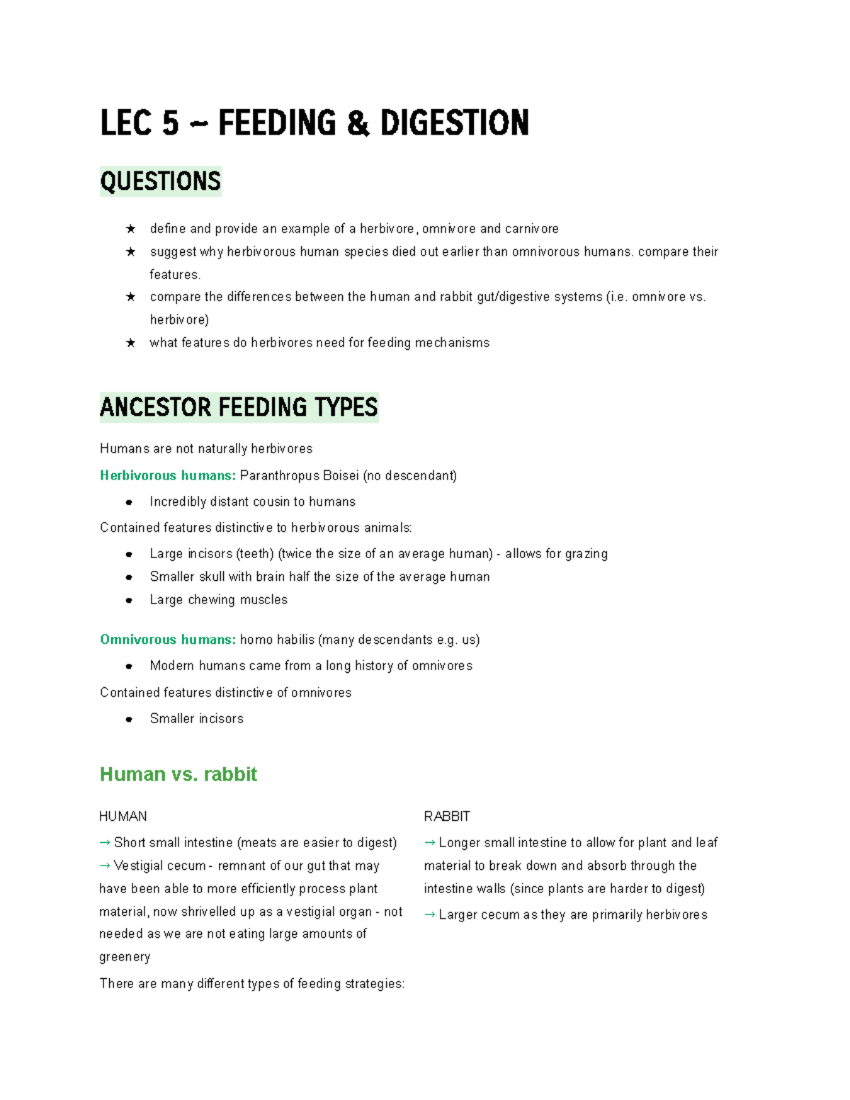 BIOS LEC 5 - Feeding and Digestion - LEC 5 ~ FEEDING & DIGESTION QUESTIONS ★ define and provide ...
