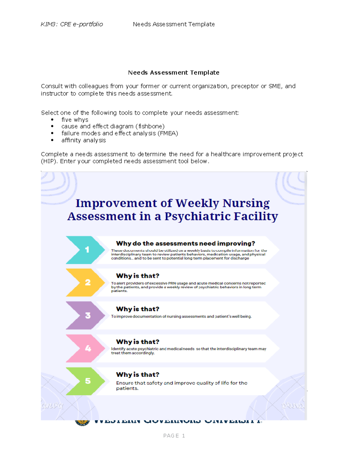 Needs Assessment Template Completed - KIM3: CPE e-portfolio Needs ...
