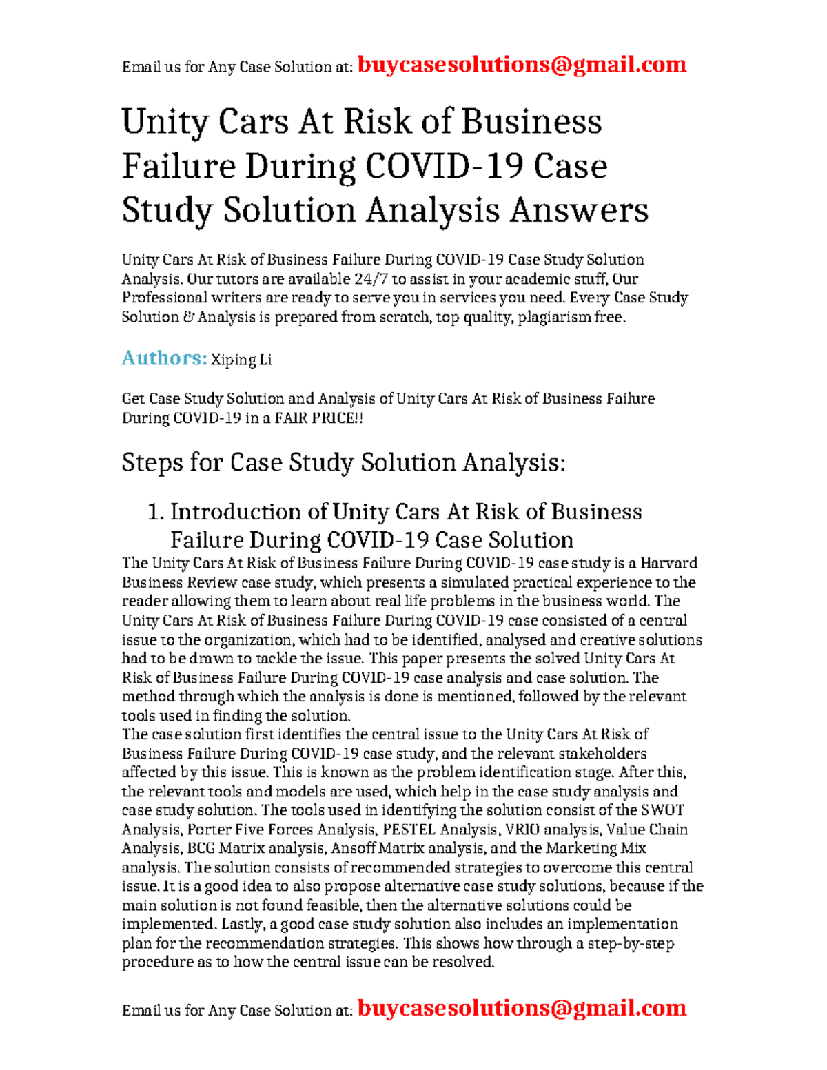 Case Solution Unity Cars At Risk of Business Failure During Covid-19 - Unity Cars At Risk of ...