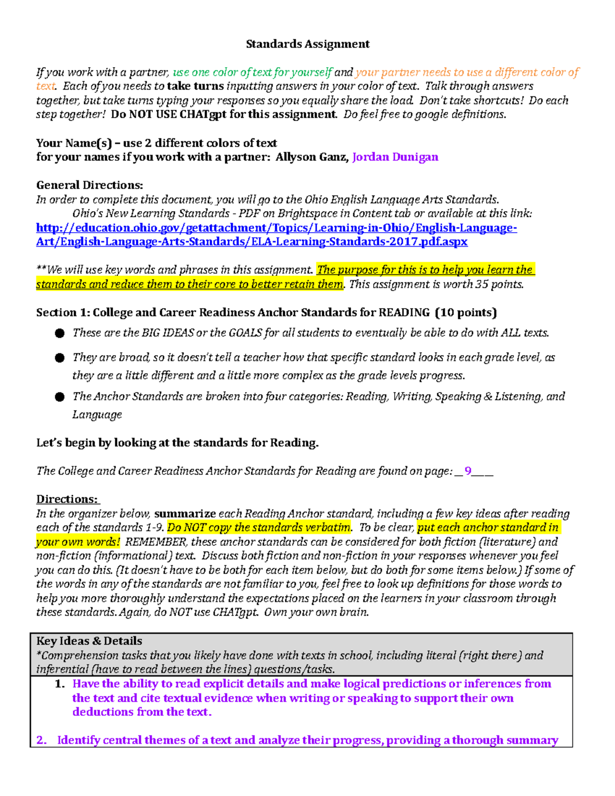 TMT Standards Assignment - Standards Assignment If you work with a ...