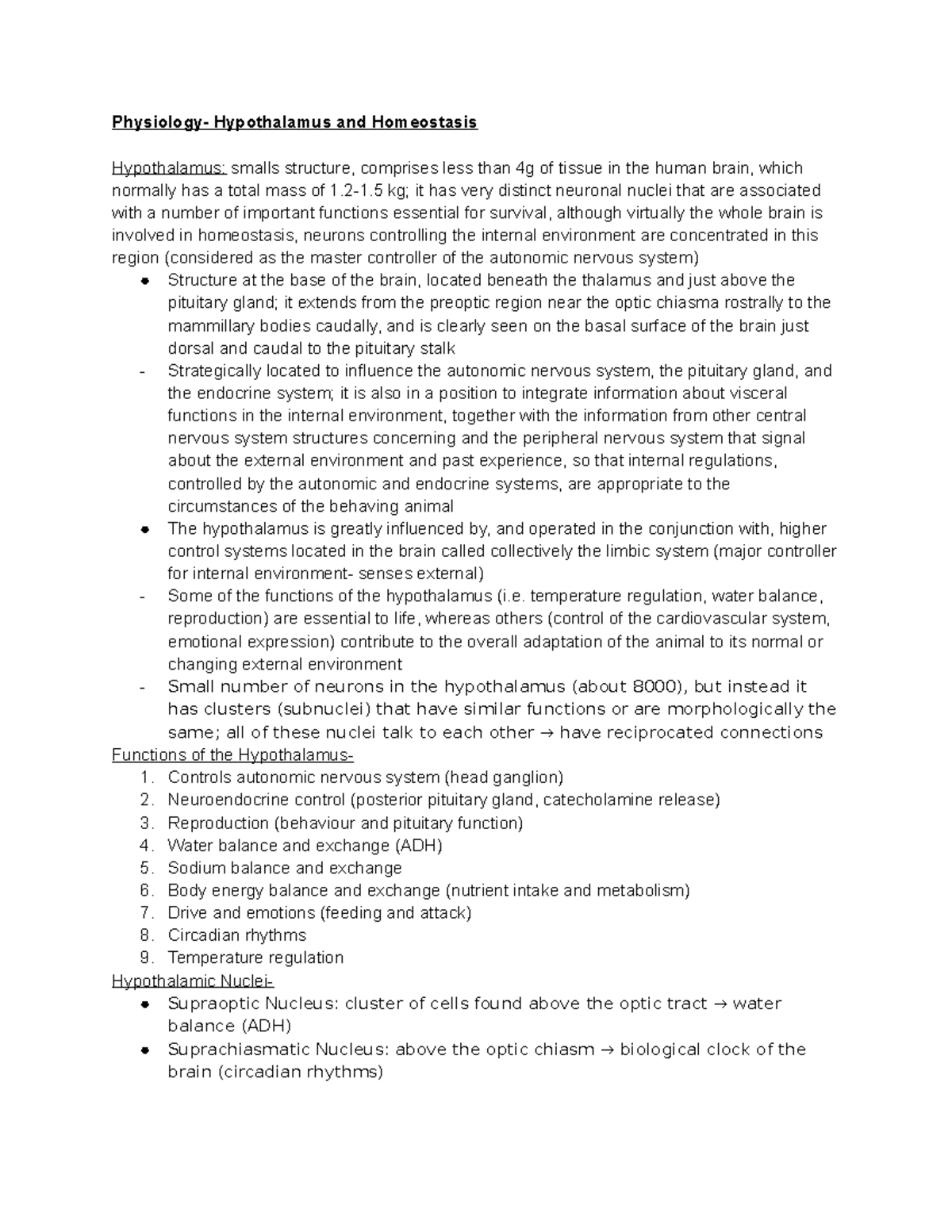 Physiology- Hypothalamus and Homeostasis - Physiology- Hypothalamus and ...