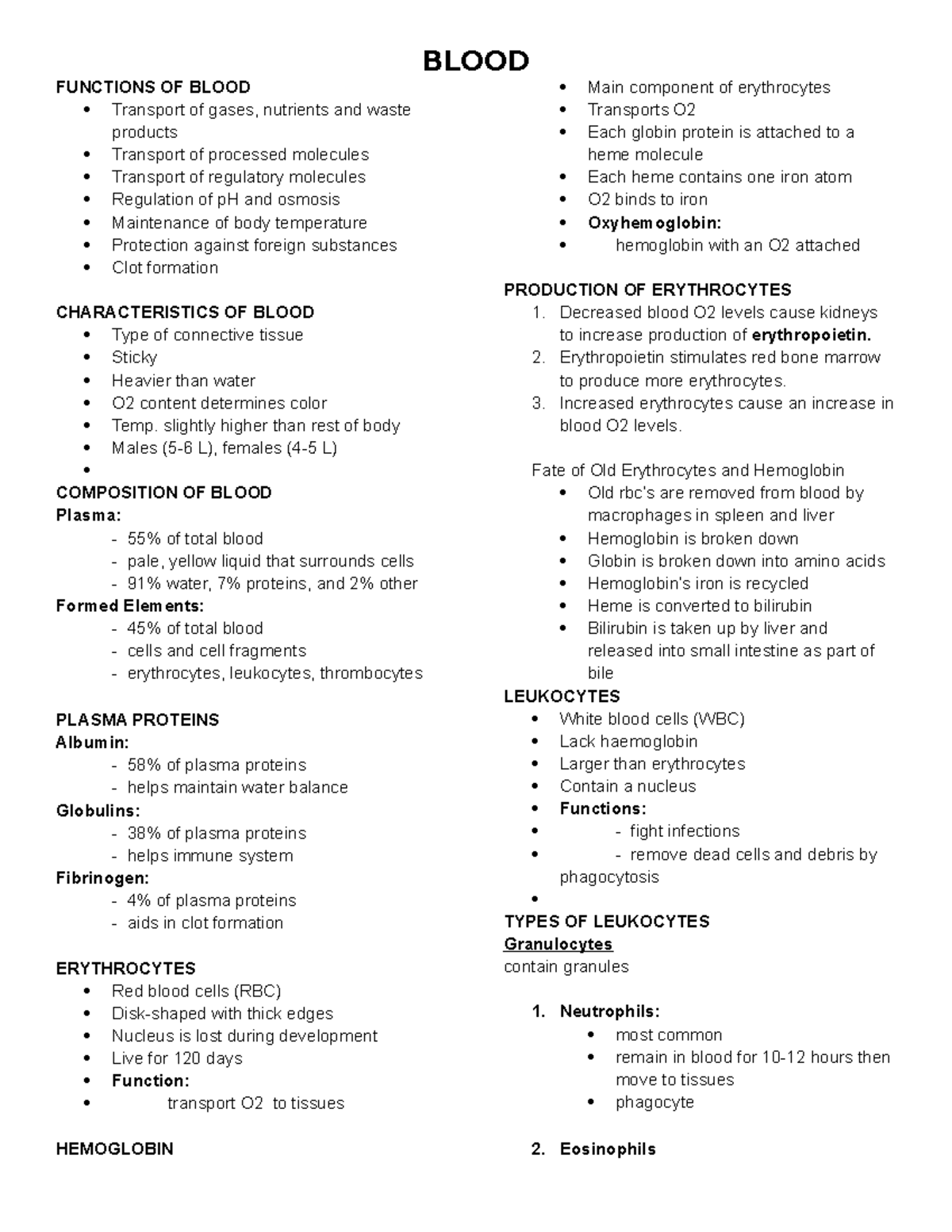 The Functions and Characteristics of Blood - BLOOD FUNCTIONS OF BLOOD ...
