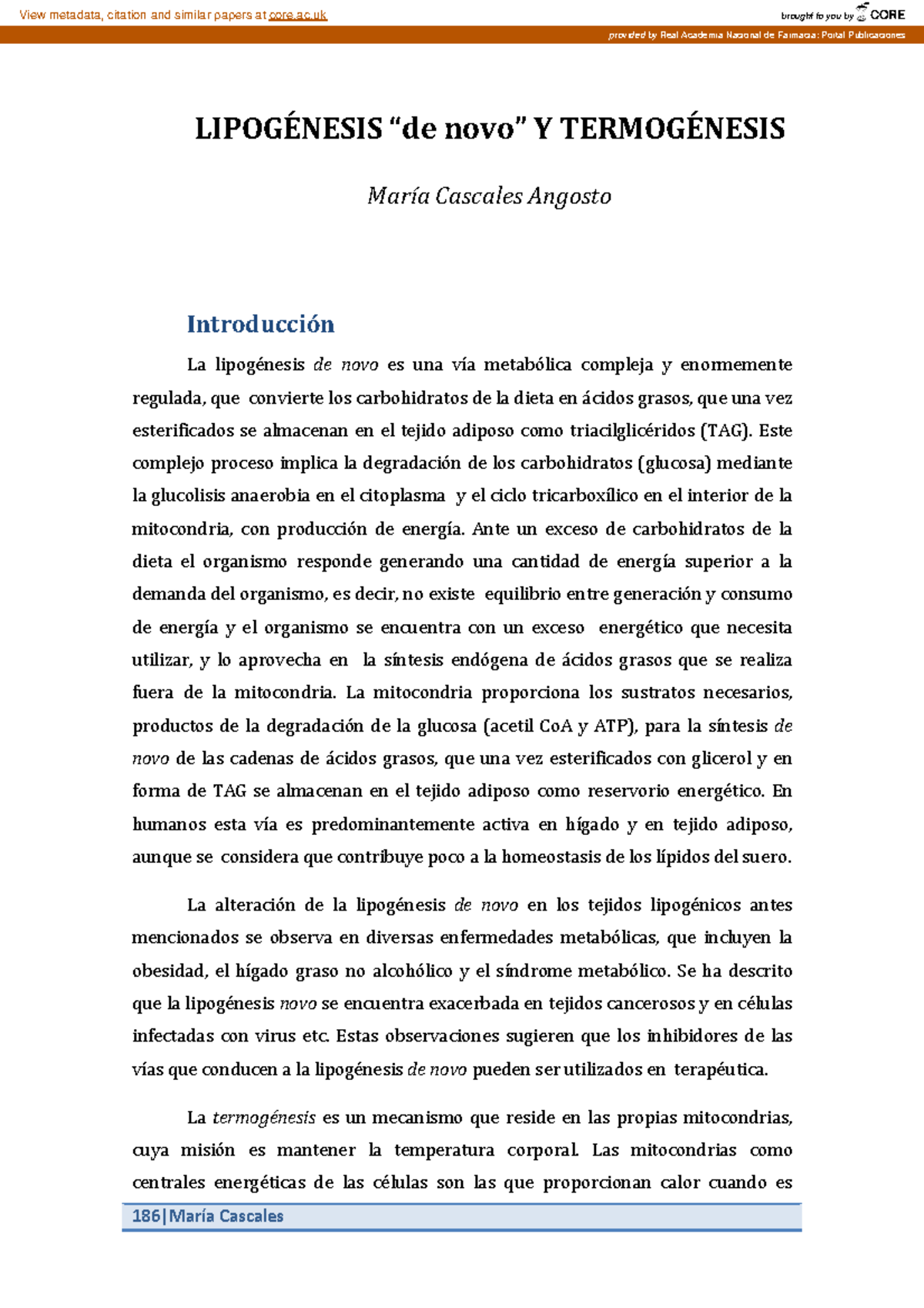 Lipogenesis - Estudiar - 186 |María Cascales LIPOGÉNESIS “de novo” Y ...