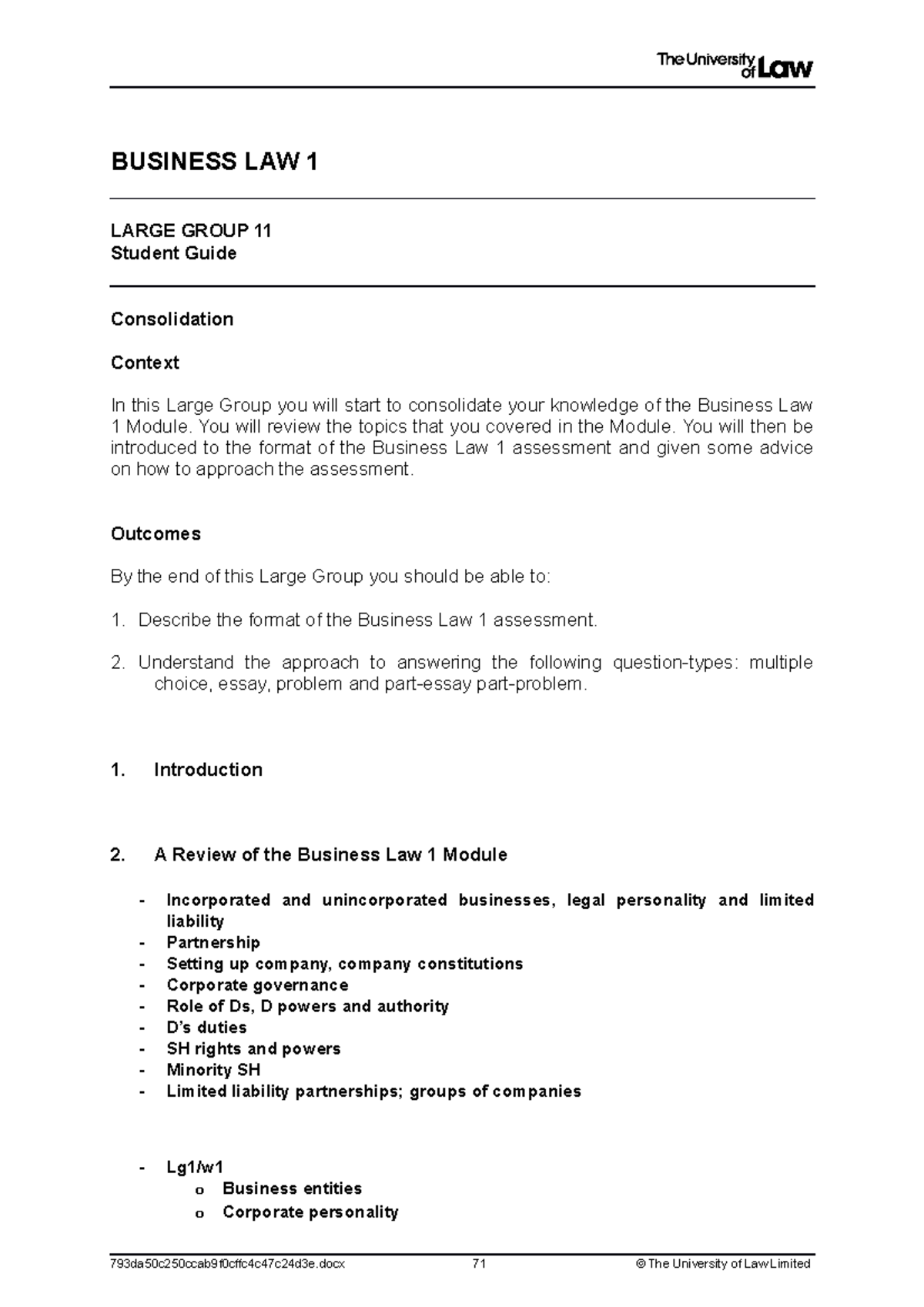 Lg11 Lecture Notes Business Law - BUSINESS LAW 1 LARGE GROUP 11 Student ...