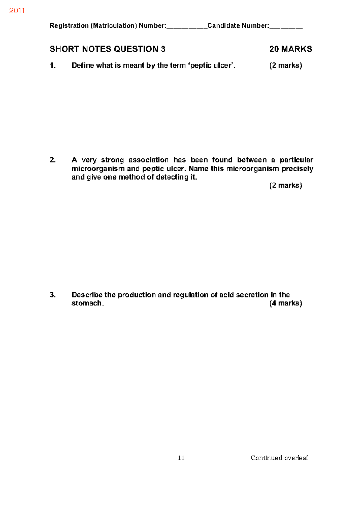 3rd year Past Paper GI Questions - 2011 Registration (Matriculation ...