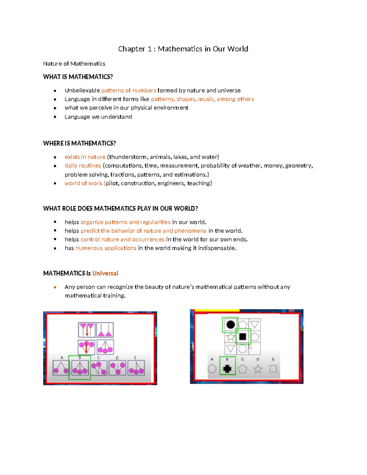 Math notes mod 1-4 - Chapter 1 : Mathematics in Our World Nature of ...