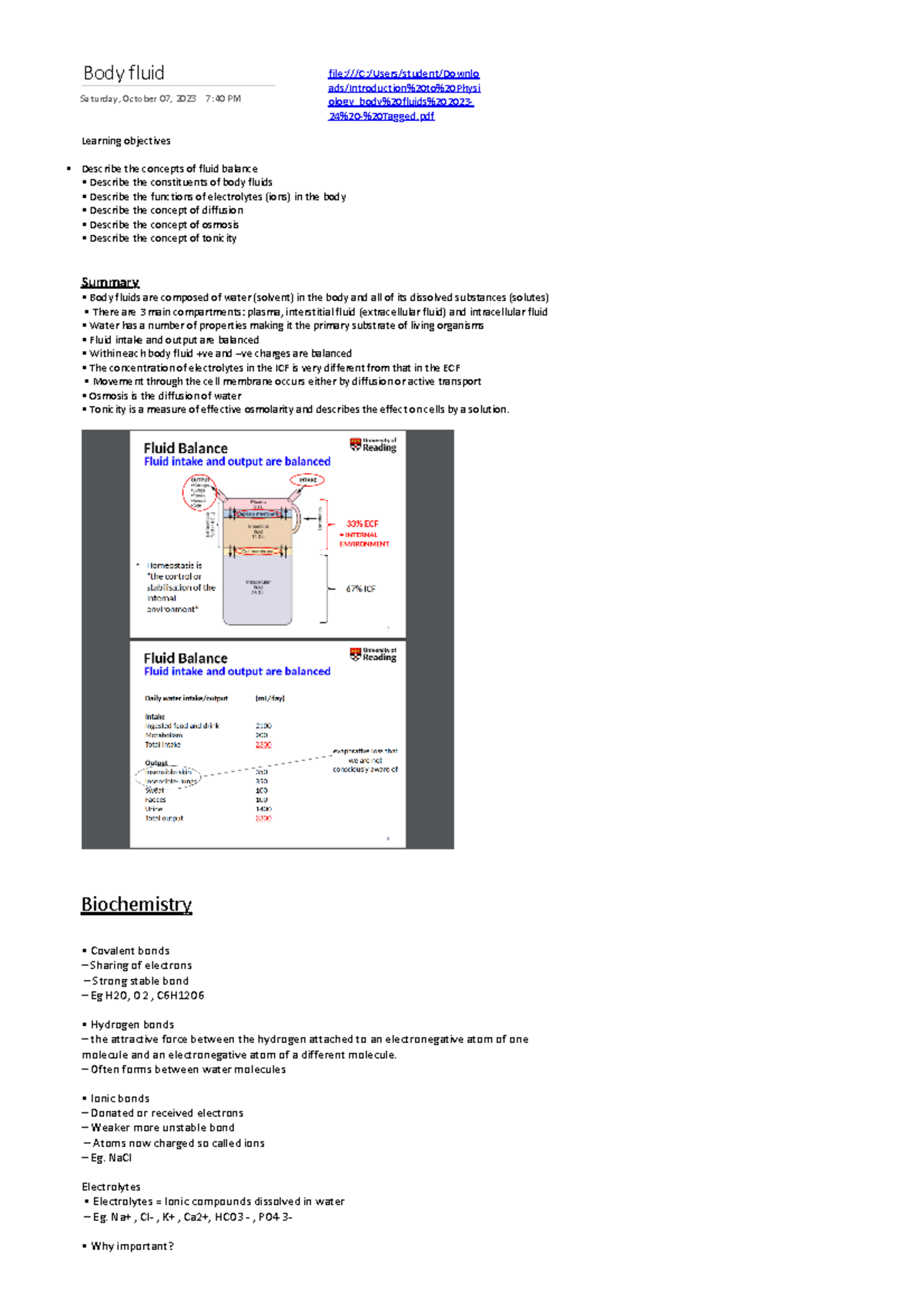 Body fluids - Biochemistry • Covalent bonds – Sharing of electrons ...