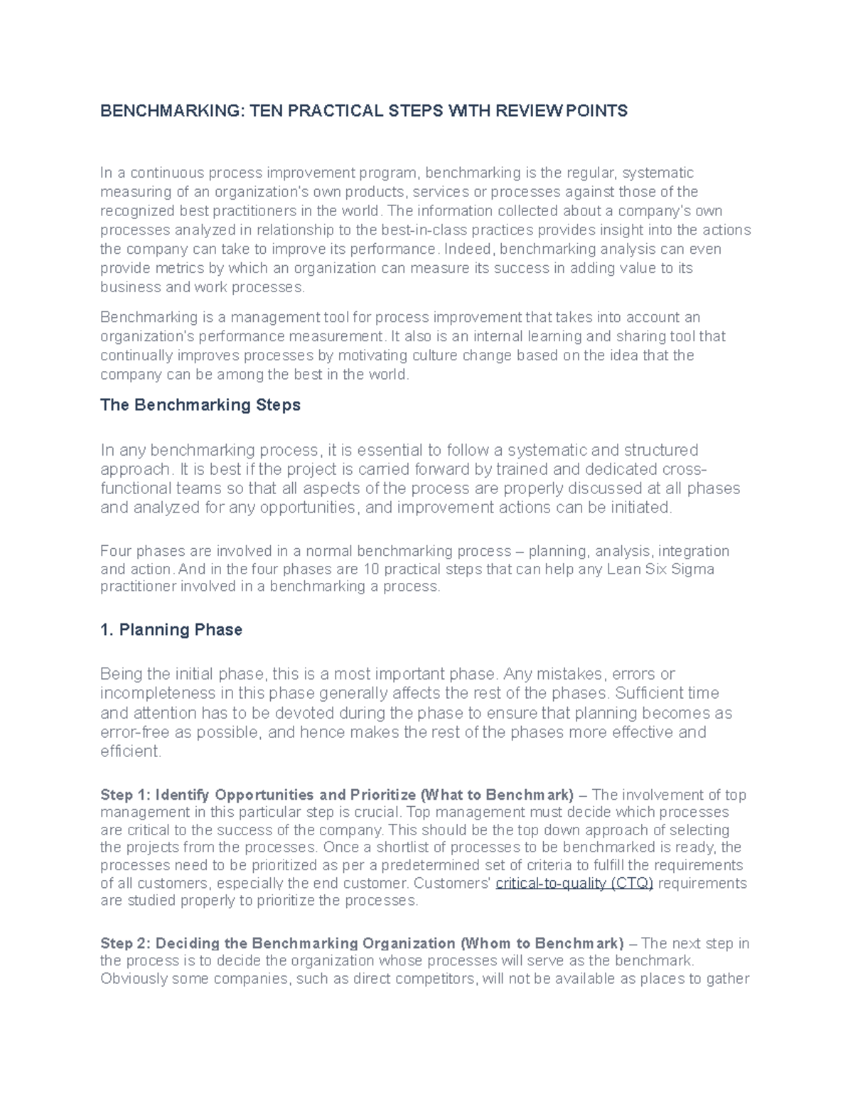 Benchmarking - The information collected about a company’s own ...