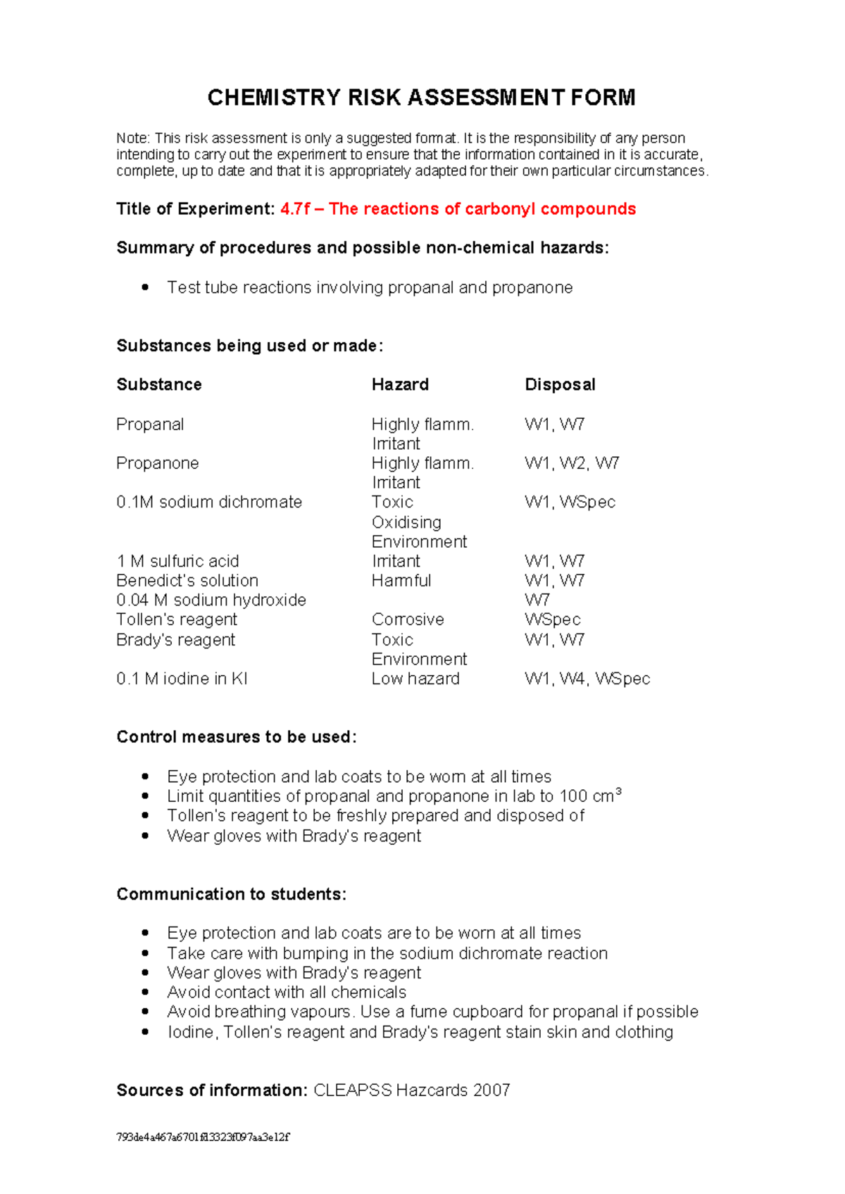 Chemistry RISK Assessment FORM - 4 - CHEMISTRY RISK ASSESSMENT FORM ...
