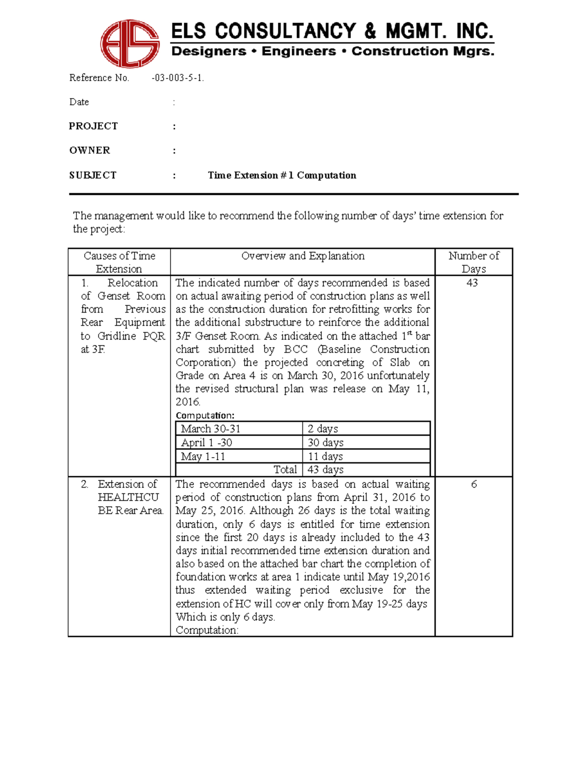 01-003-3 TIME Extension Draft 2018 - Reference No. -03-003-5-1. Date ...