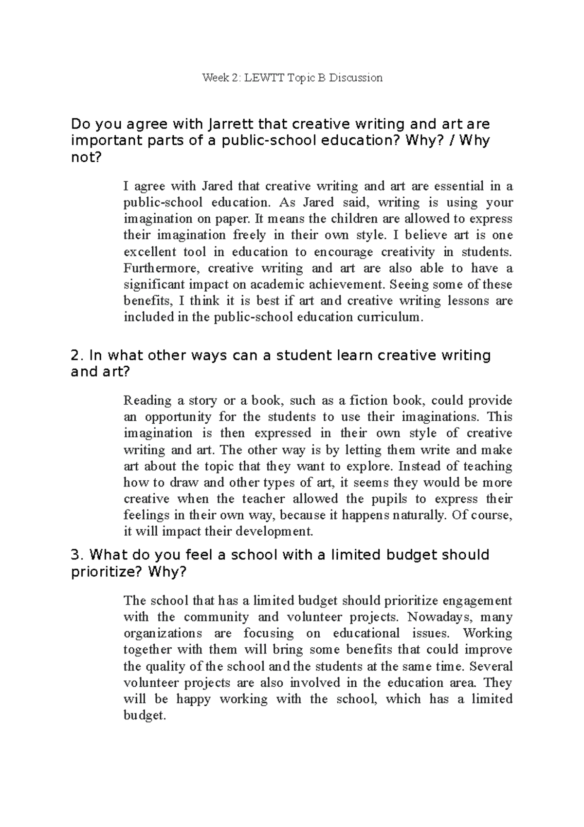 Week 2 topic b - Creative writing and art - Week 2: LEWTT Topic B ...