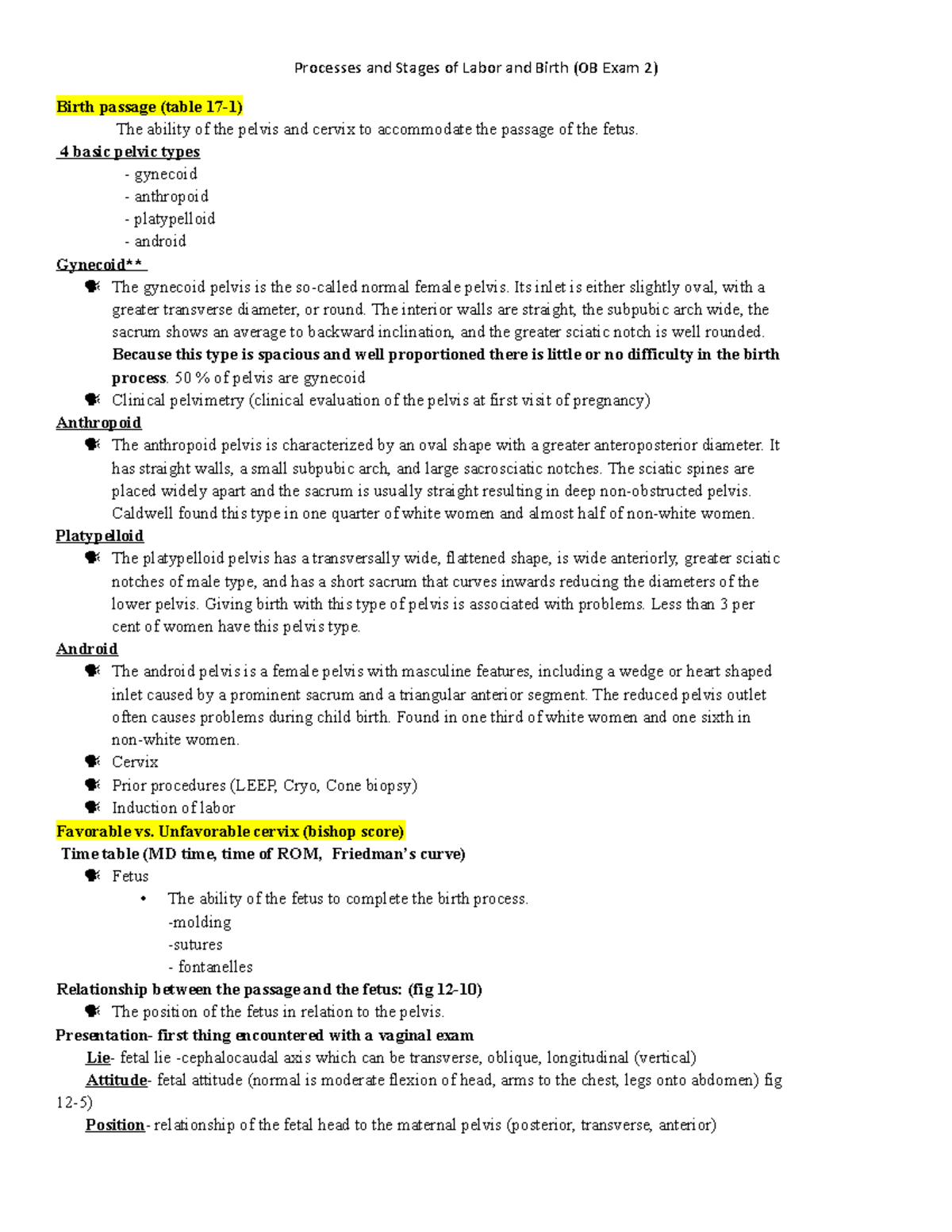 Processes and Stages notes OB Exam 2 - Processes and Stages of Labor ...