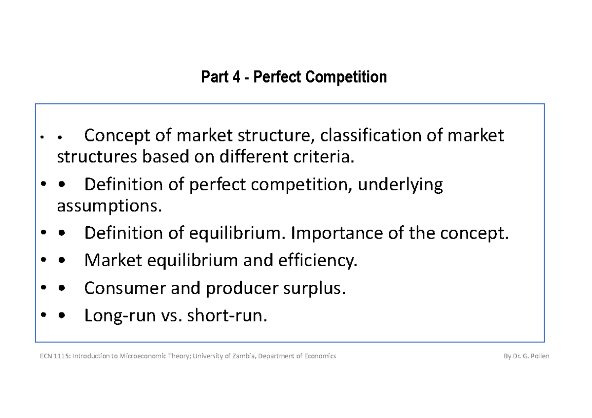Part 4 perfect competition lecture notes 1 - • " Concept of market ...