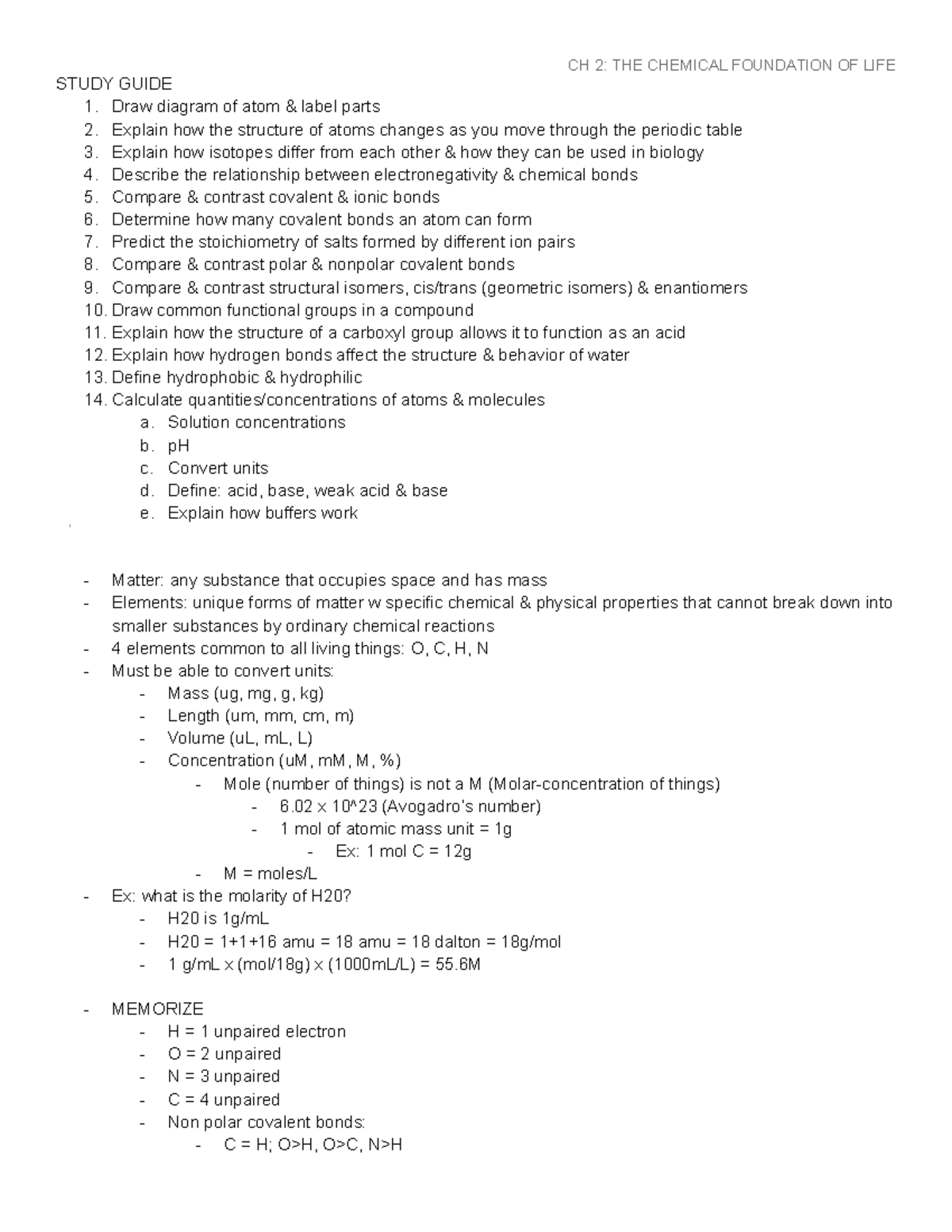 Ch 2 The Chemical Foundation of Life - STUDY GUIDE Draw diagram of atom ...