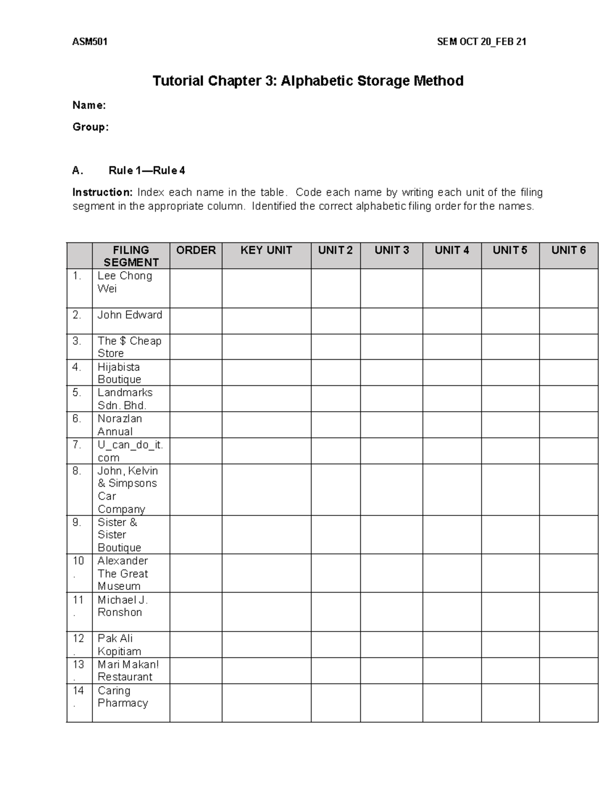 Tutorial Rules 1-10 - Tutorial Chapter 3: Alphabetic Storage Method ...