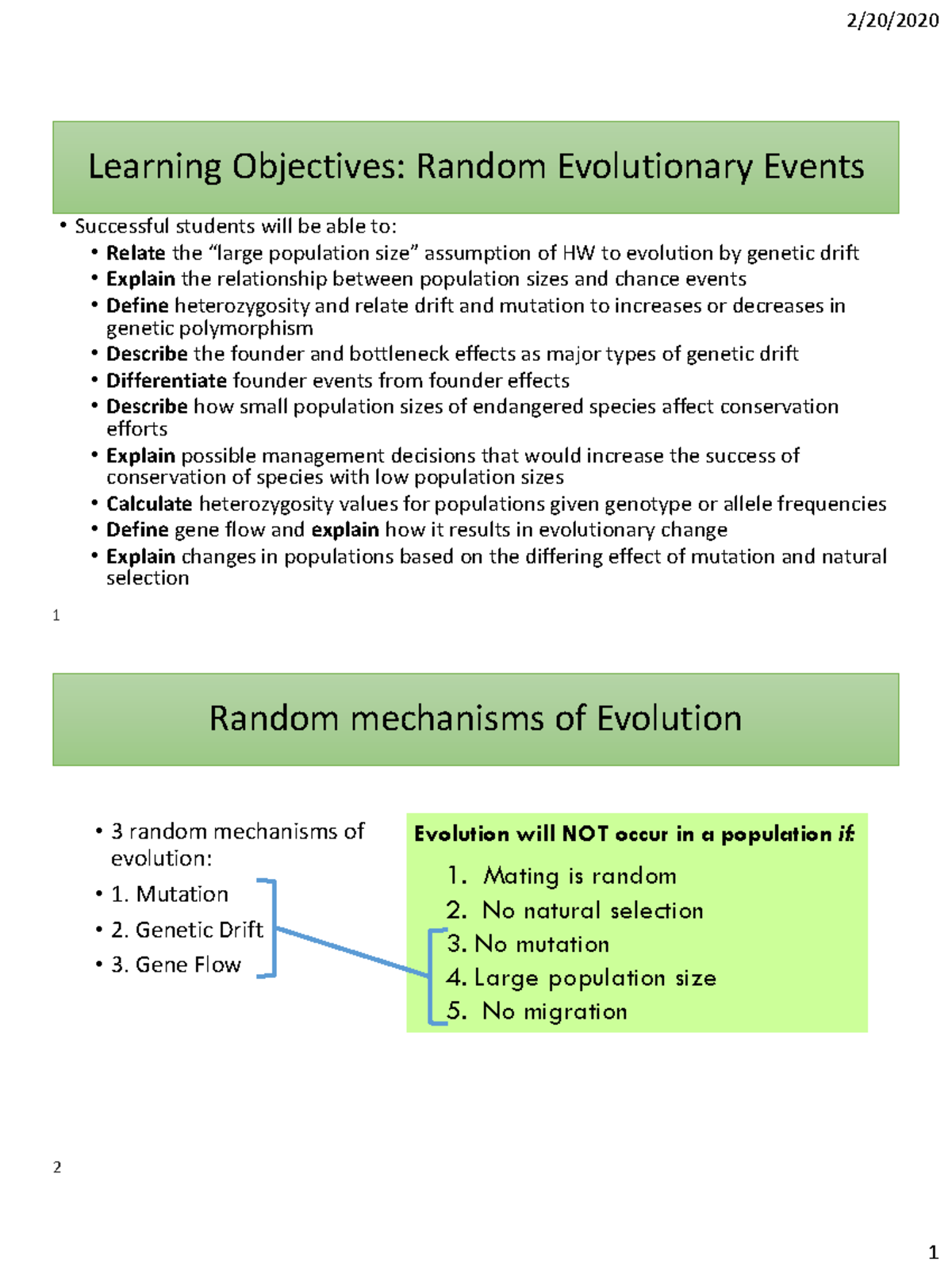 10. Random Evolutionary Events - Learning Objectives: Random ...