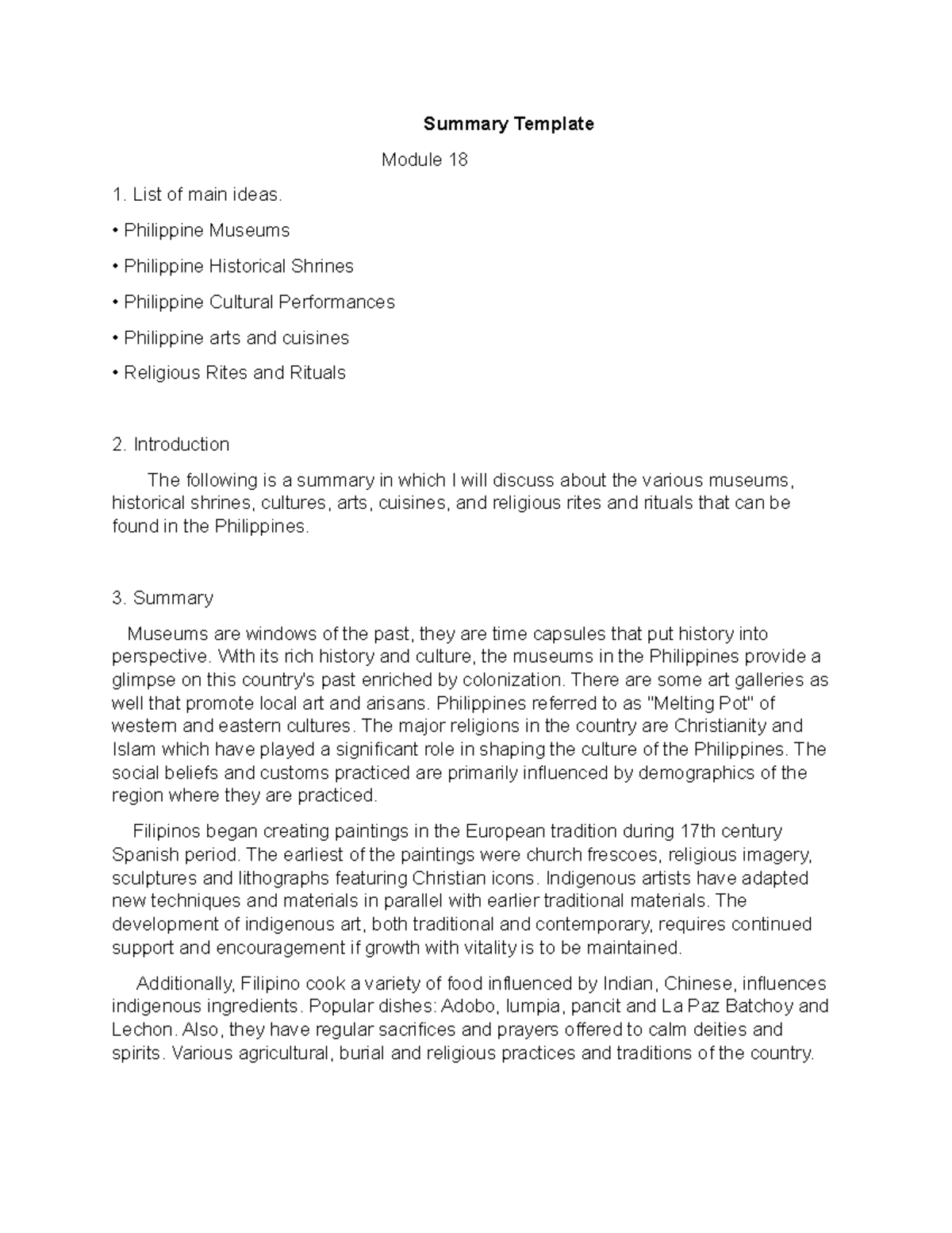 Module 18 - Free to use:) - Summary Template Module 18 List of main ...