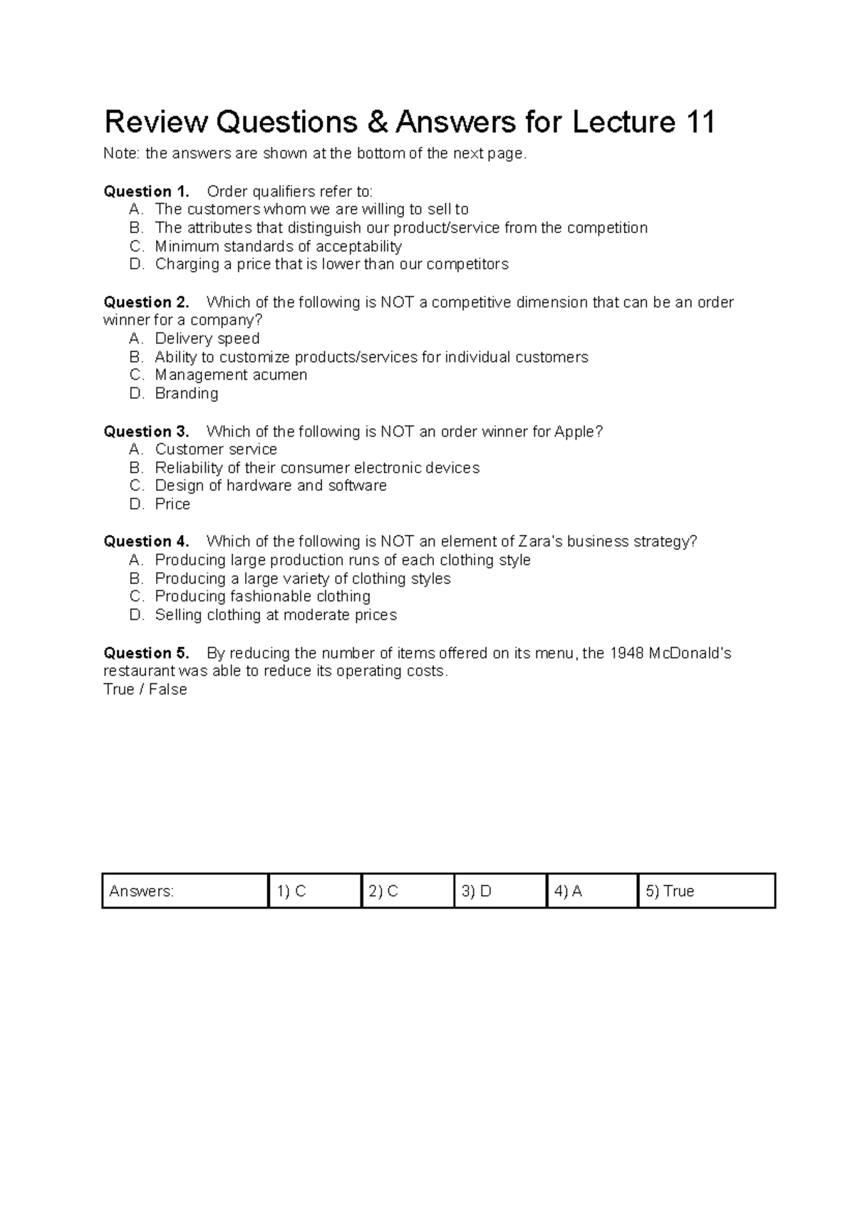 Review Questions & Answers for Lecture 11 - Review Questions & Answers ...