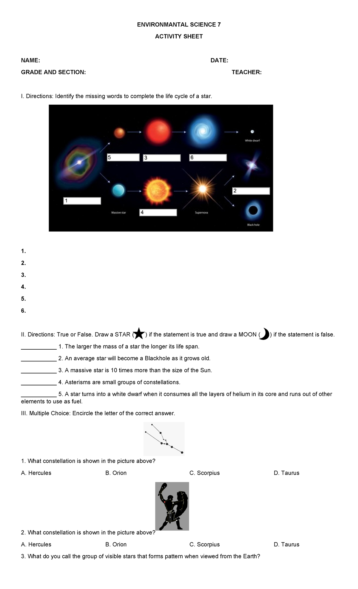 Environmantal Science 7- Activity Sheet 1 - ENVIRONMANTAL SCIENCE 7 ...