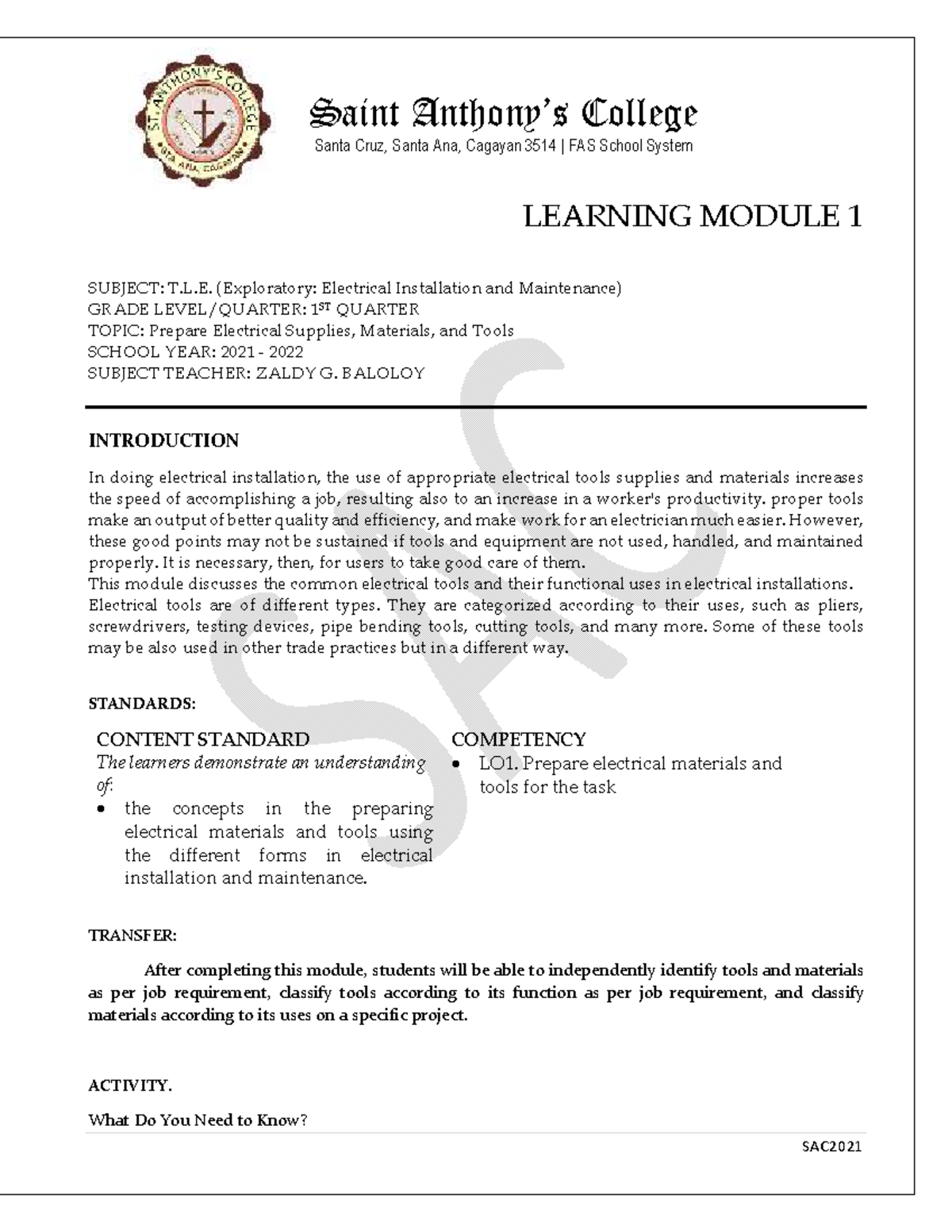 TLE 10 - Lecture notes 1,10 - Nursing - Studocu