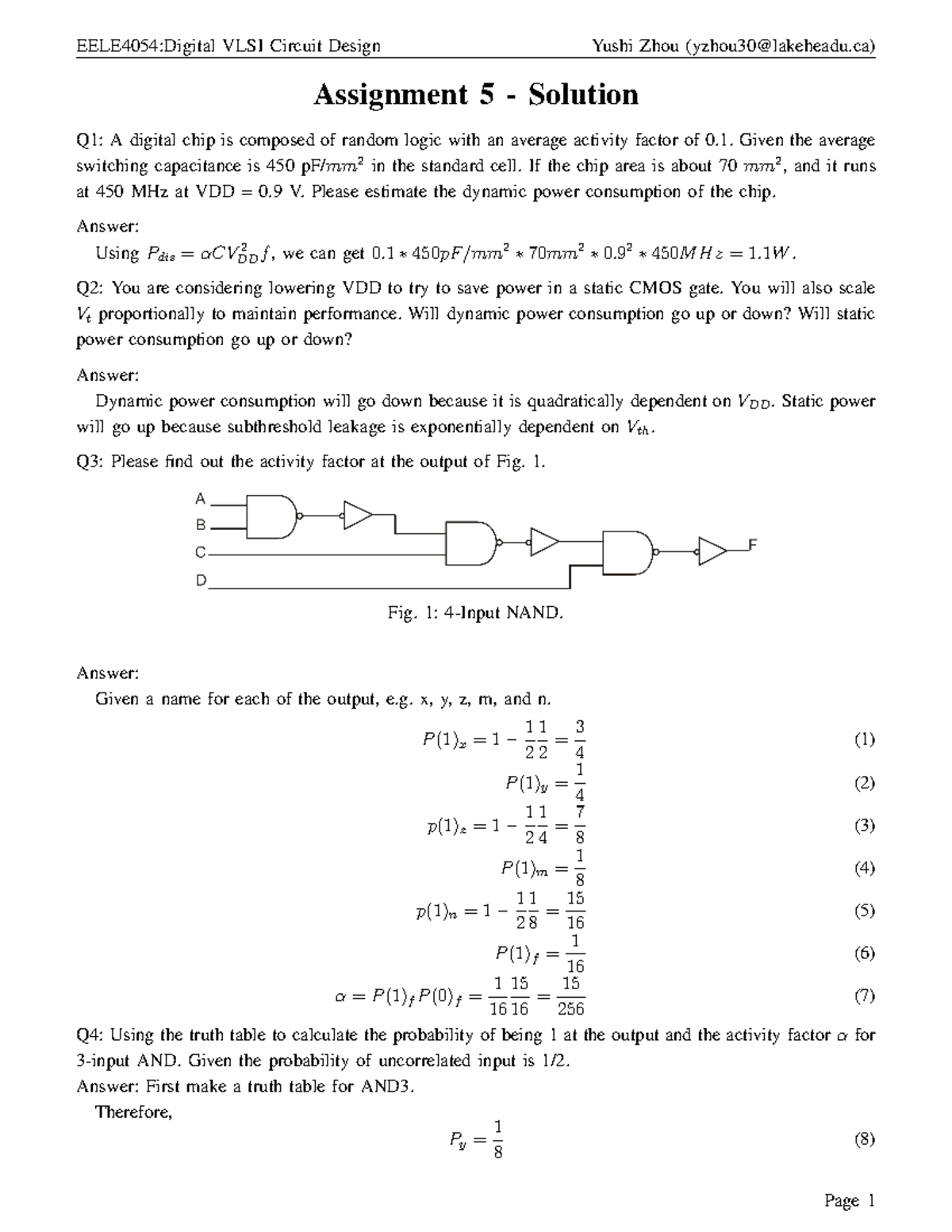 2018 assignment 5 sol - EELE4054:Digital VLSI Circuit Design Yushi Zhou ...
