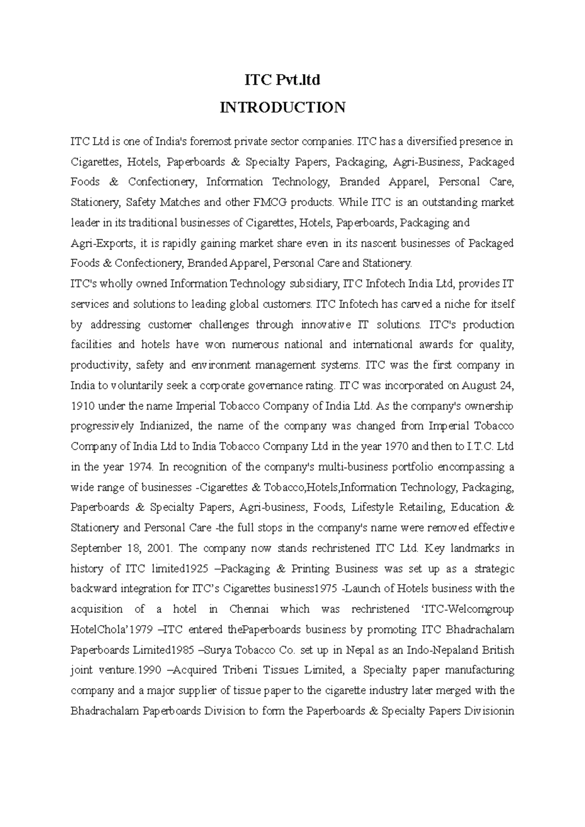 Itc Pvt ltd report on channel management working and current popsition ...