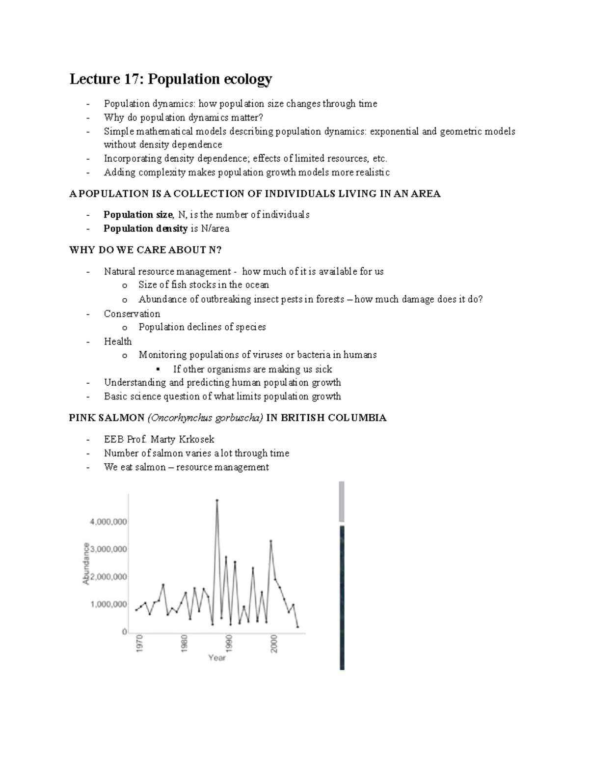 Lecture 17 - Megan Fredrickson - Lecture 17: Population ecology ...