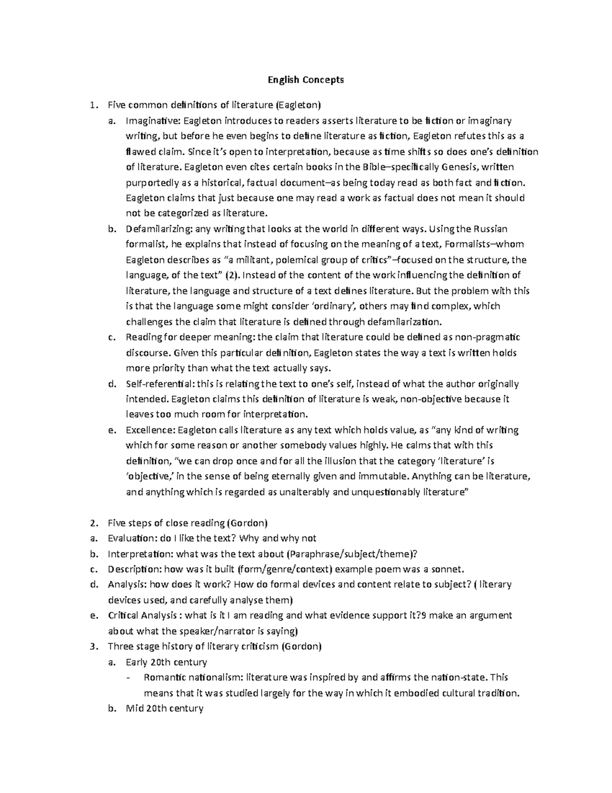 Concepts - English Concepts 1. Five common definitions of literature ...