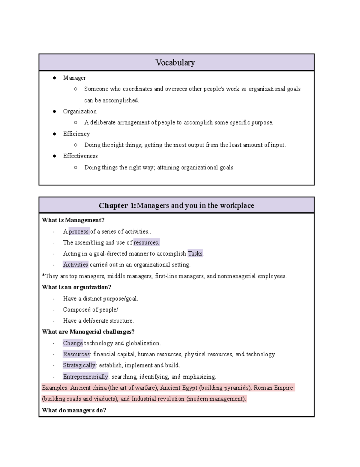Chapter 1 - notes - Vocabulary Manager Someone who coordinates and ...