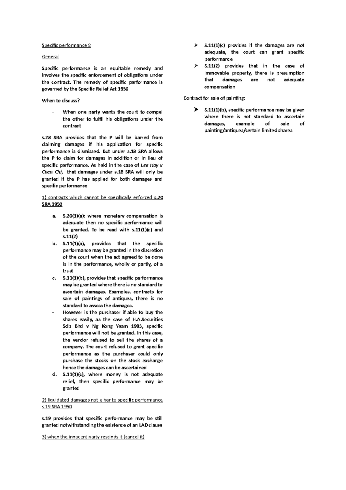 Specific performance - The remedy of specific performance is governed ...