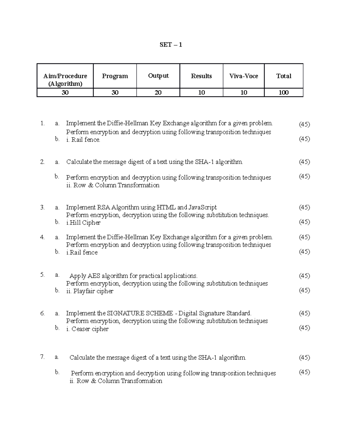 Security Lab Model lab Question set - SET – 1 Aim/Procedure (Algorithm ...