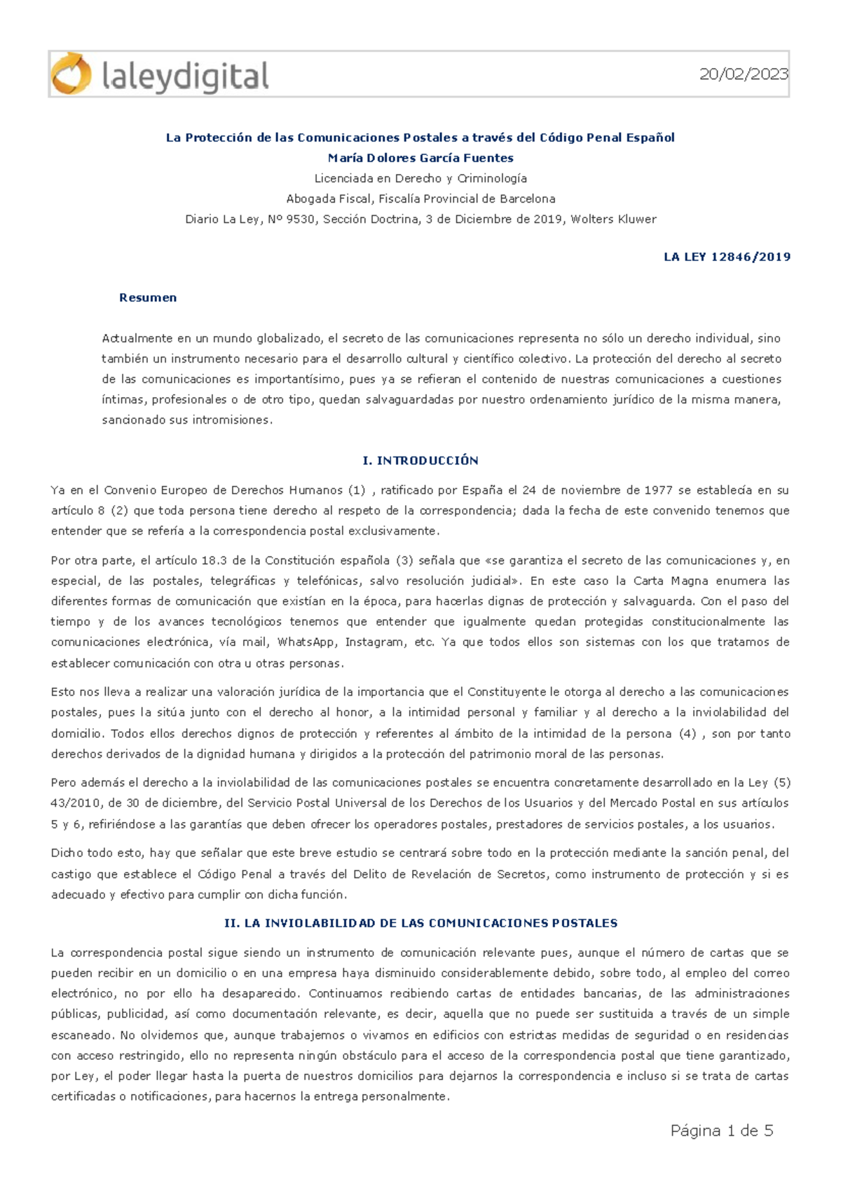 2. La Protecci On de las Comunicaciones Postales a - La Protección de ...