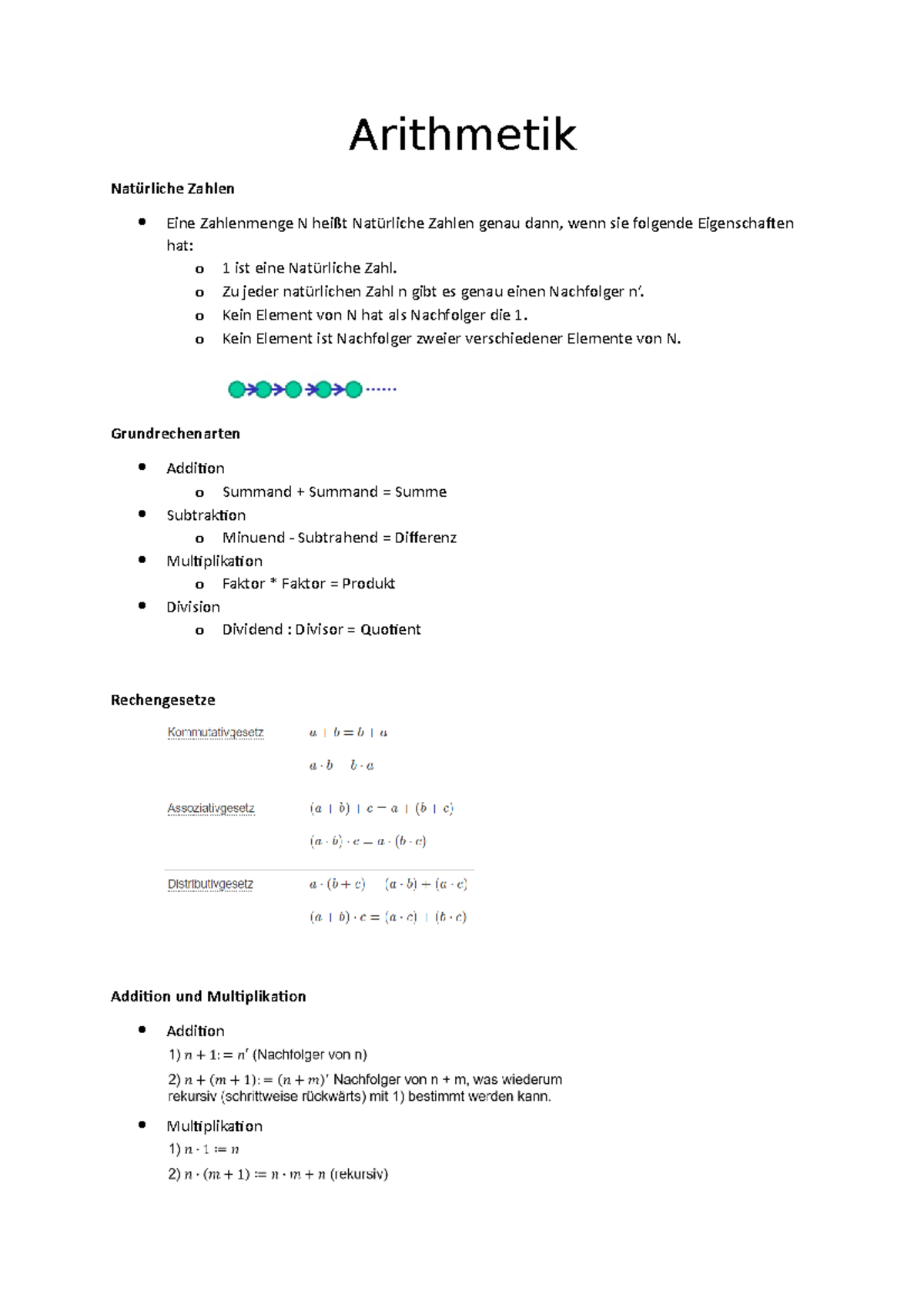 Lernzettel Arithmetik und Geometrie - Arithmetik Natürliche Zahlen Eine ...